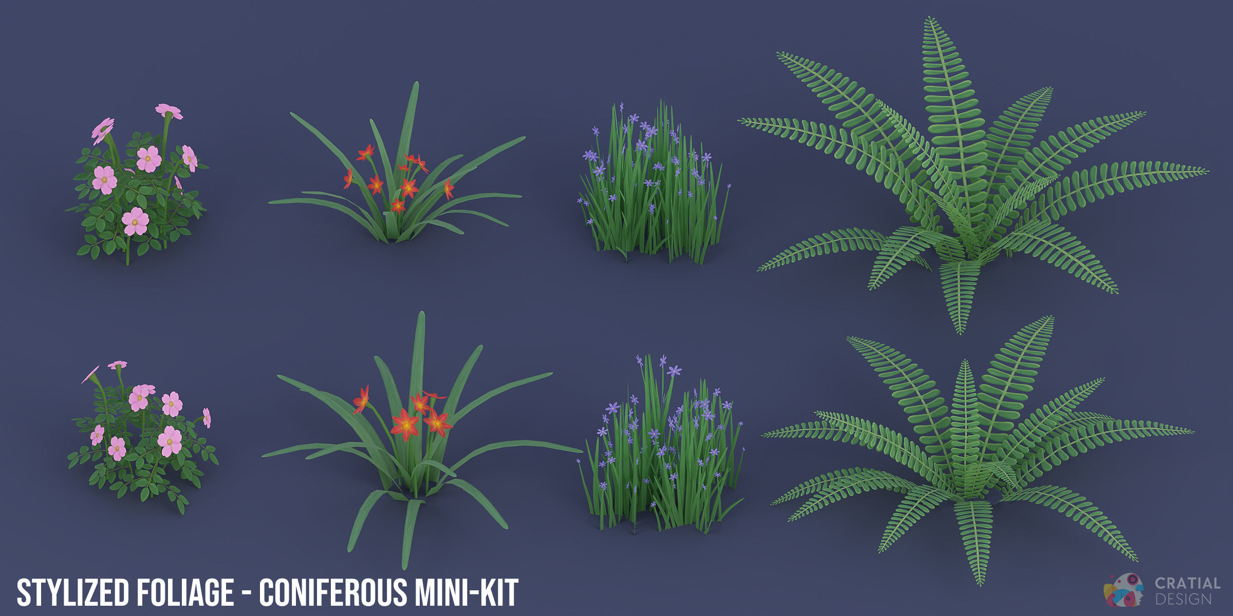 Mini Stylized Foliage Kit free VR / AR / low-poly 3D model | CGTrader