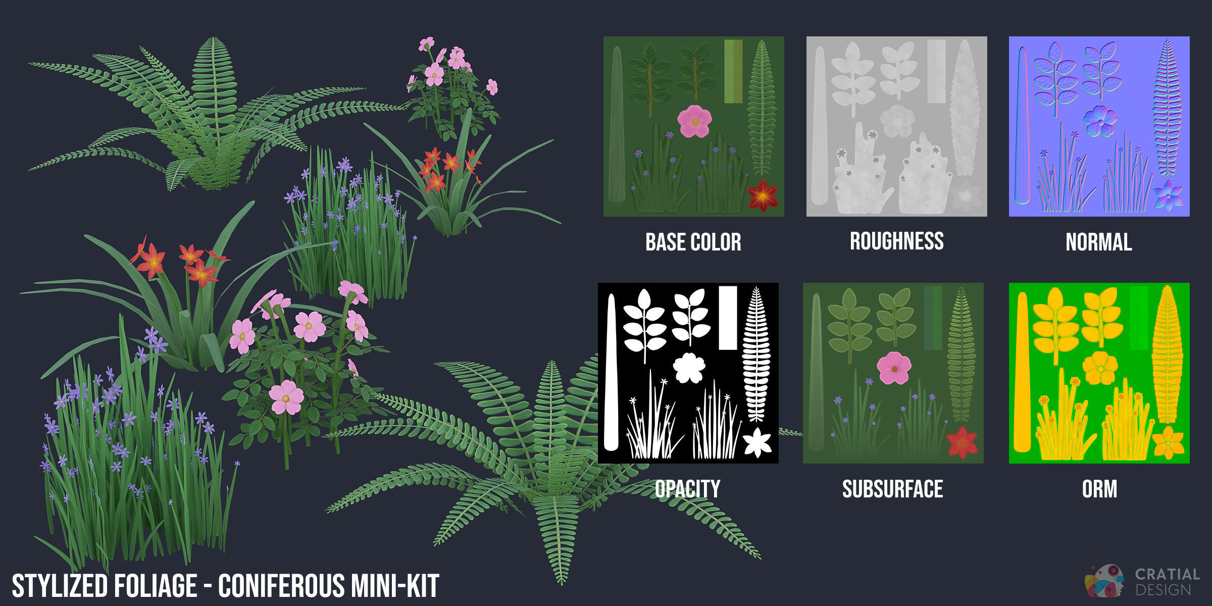 Mini Stylized Foliage Kit free VR / AR / low-poly 3D model | CGTrader