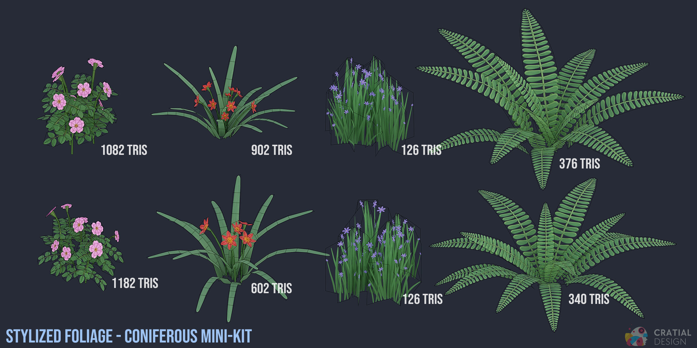 Mini Stylized Foliage Kit free VR / AR / low-poly 3D model | CGTrader