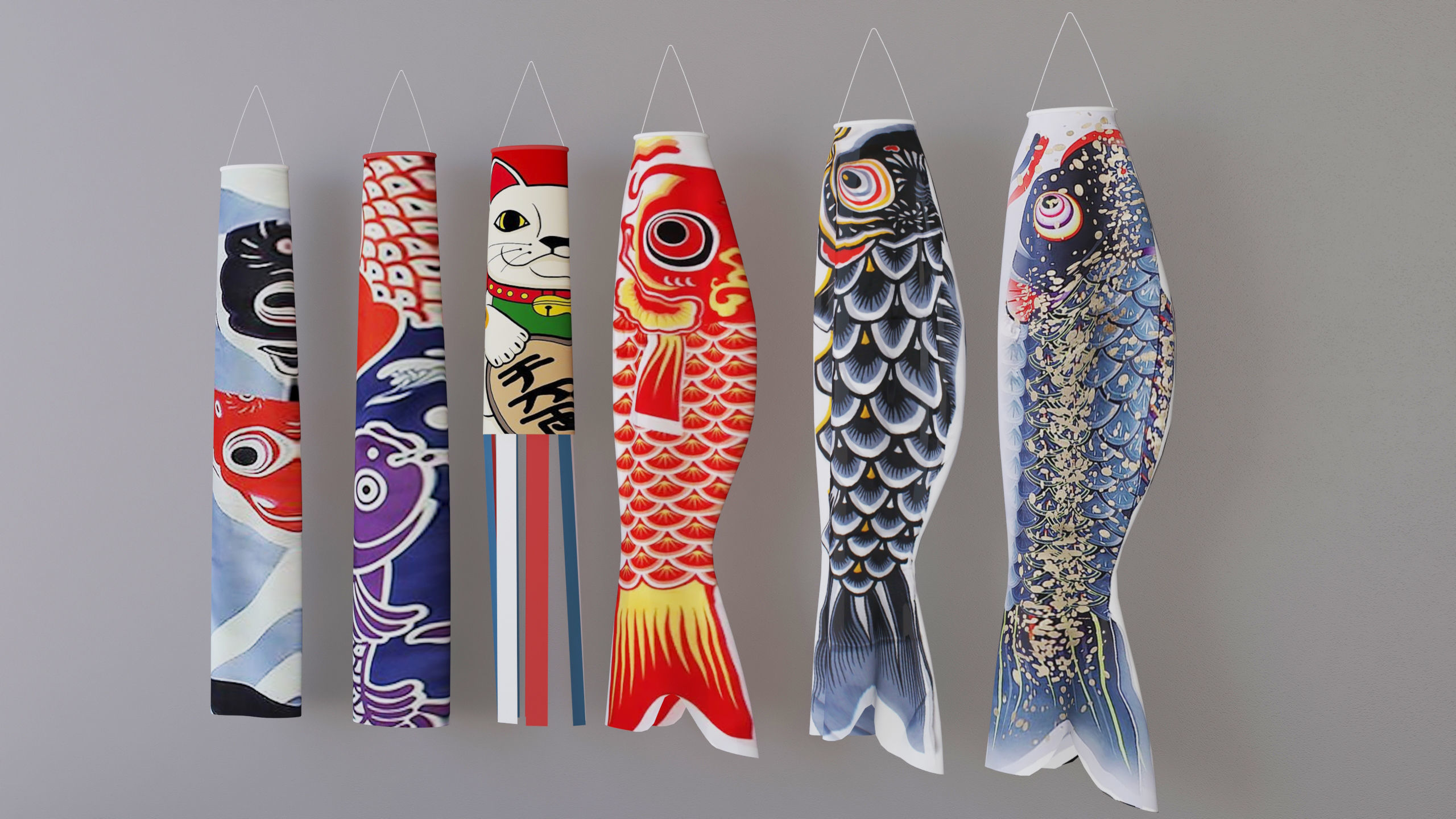 Koinobori Koi flag Japanese decor no wind 3D model | CGTrader