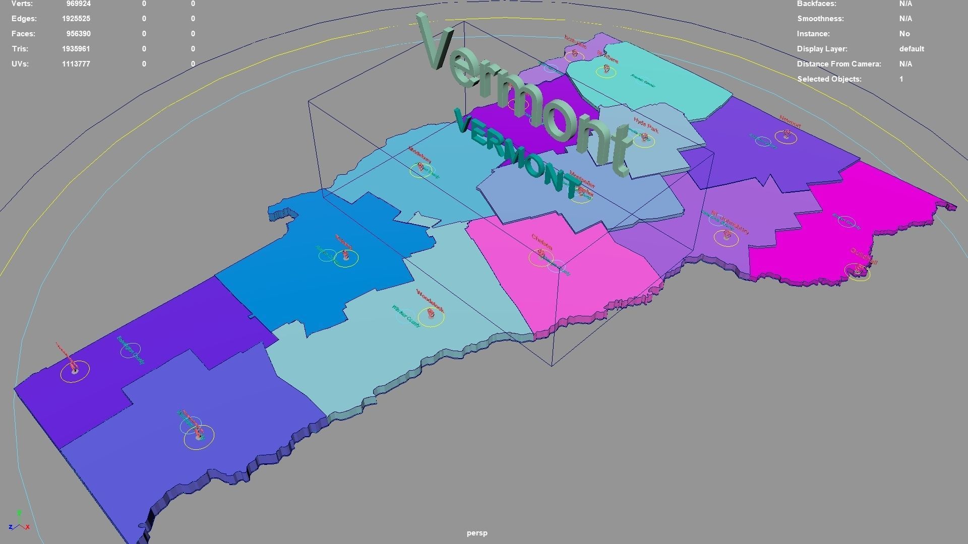 Vermont United States USA map region 3D model geography 3D model rigged ...