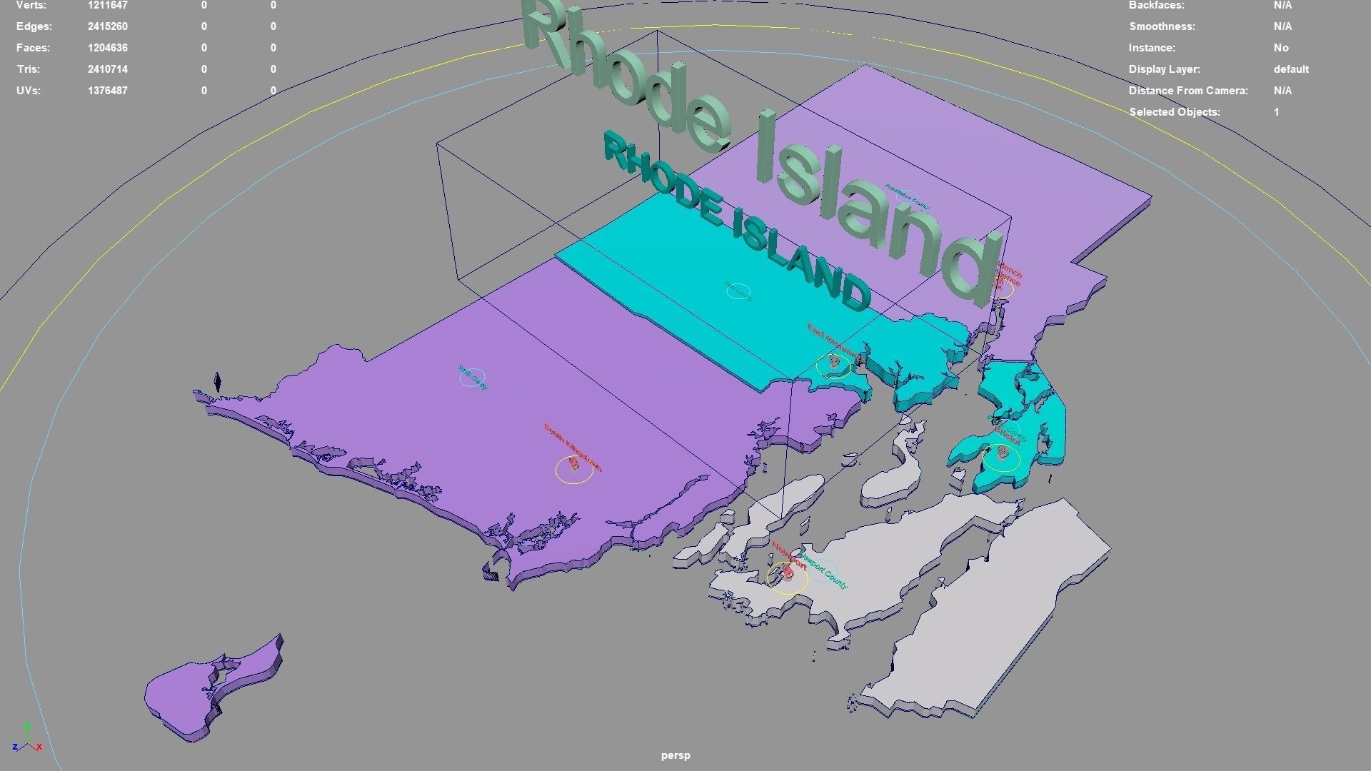 Rhode Island United States USA map region 3D model geography 3D model ...