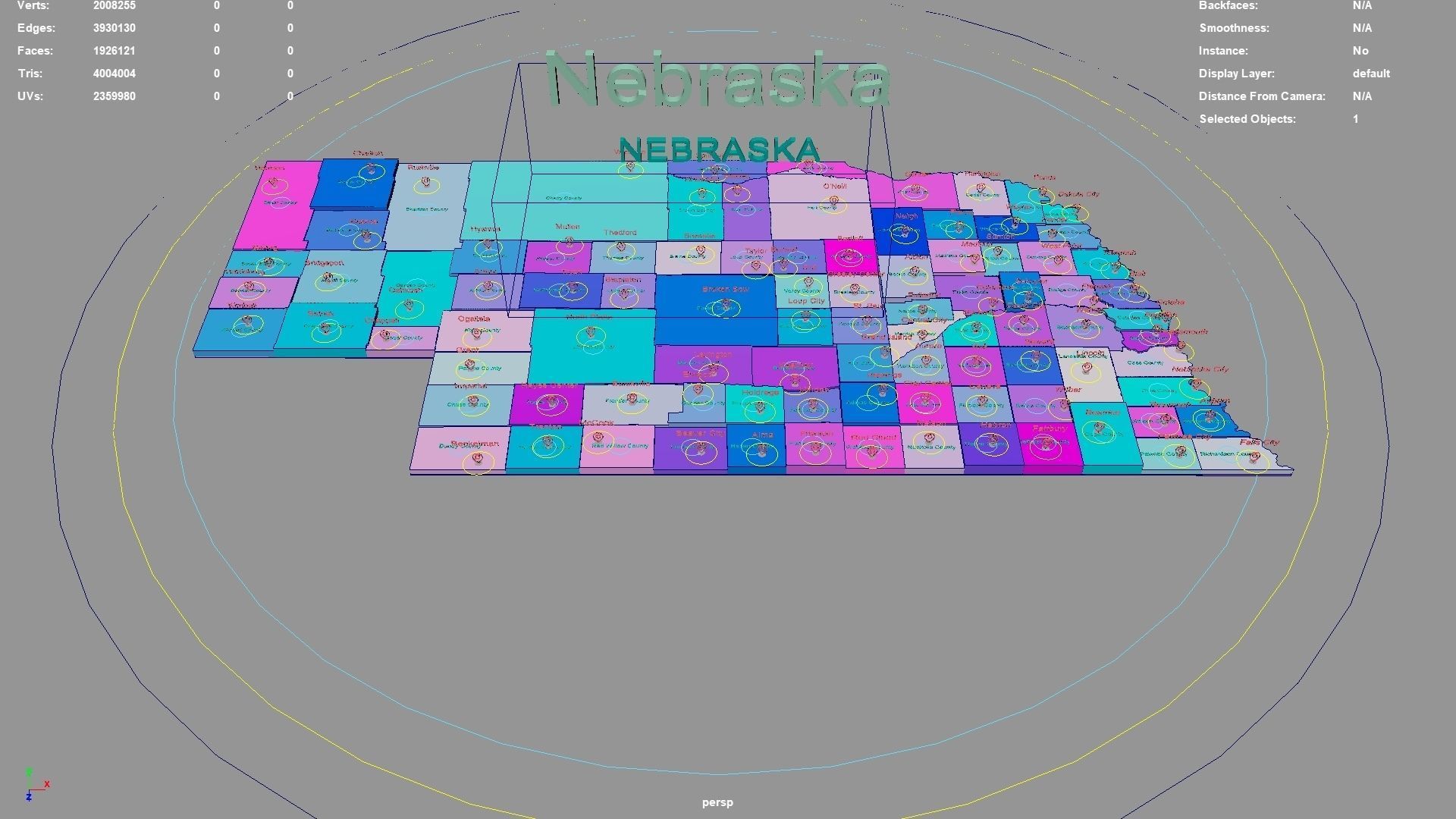 Nebraska United States USA map region 3D model geography 3D model ...
