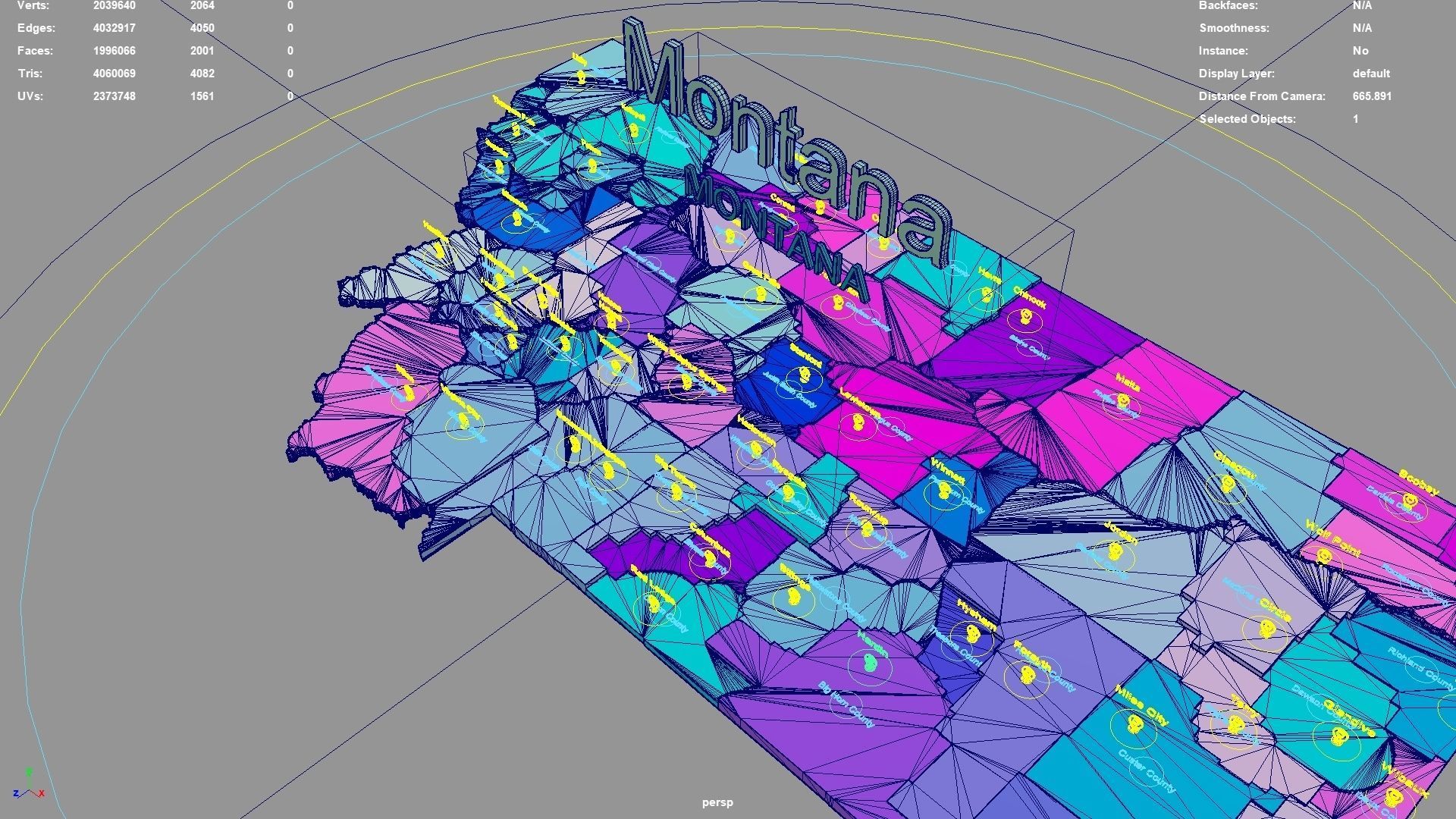 Montana United States USA map region 3D model geography 3D model rigged ...