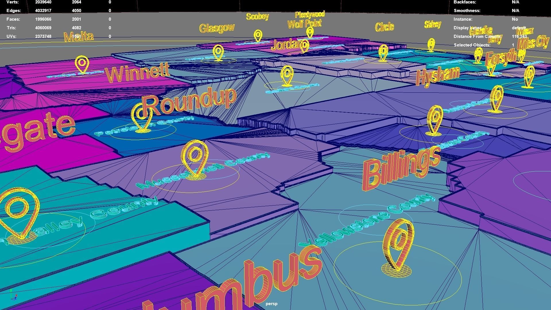 Montana United States USA map region 3D model geography 3D model rigged ...