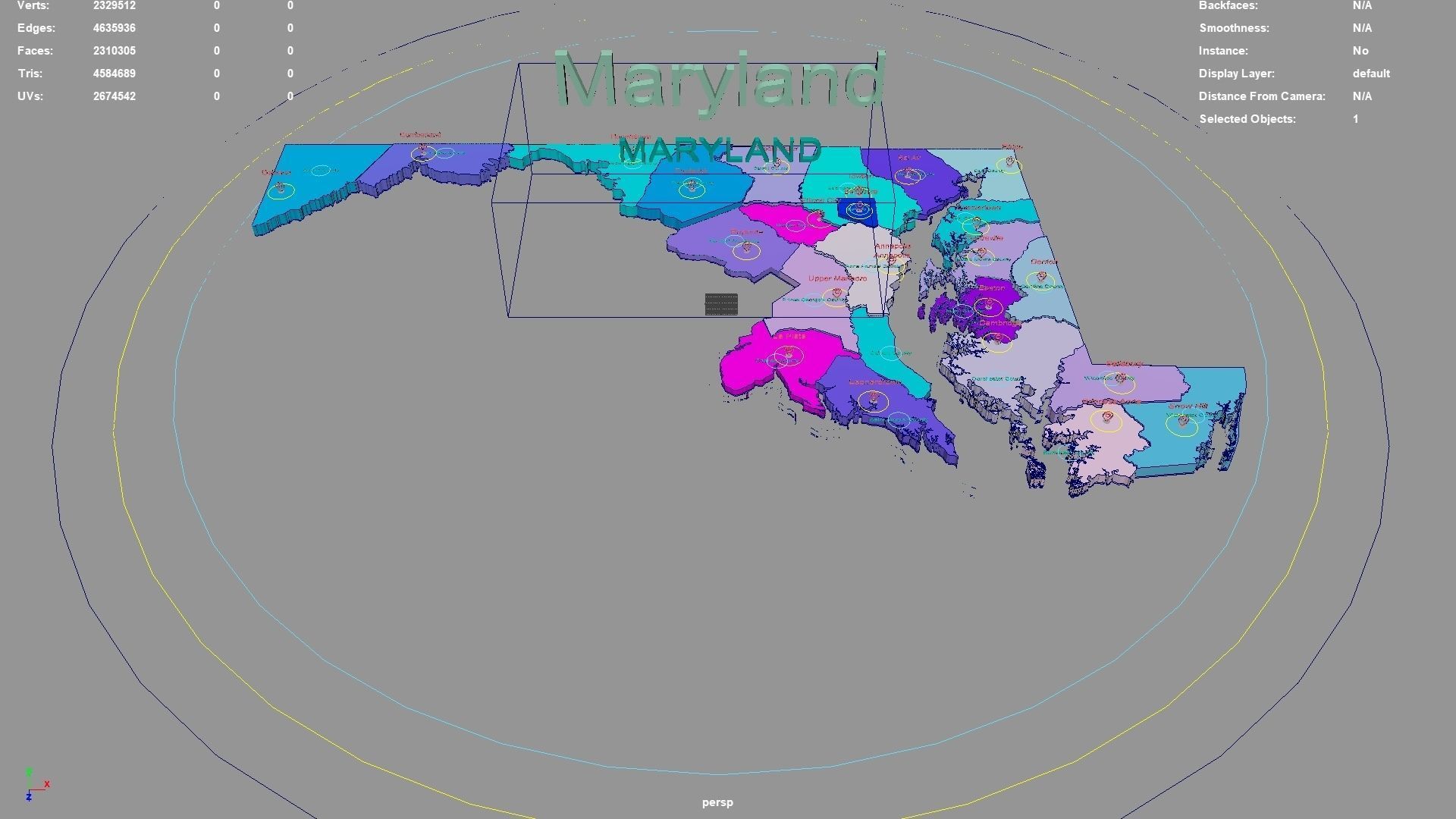 Maryland United States USA map region 3D model geography 3D model ...