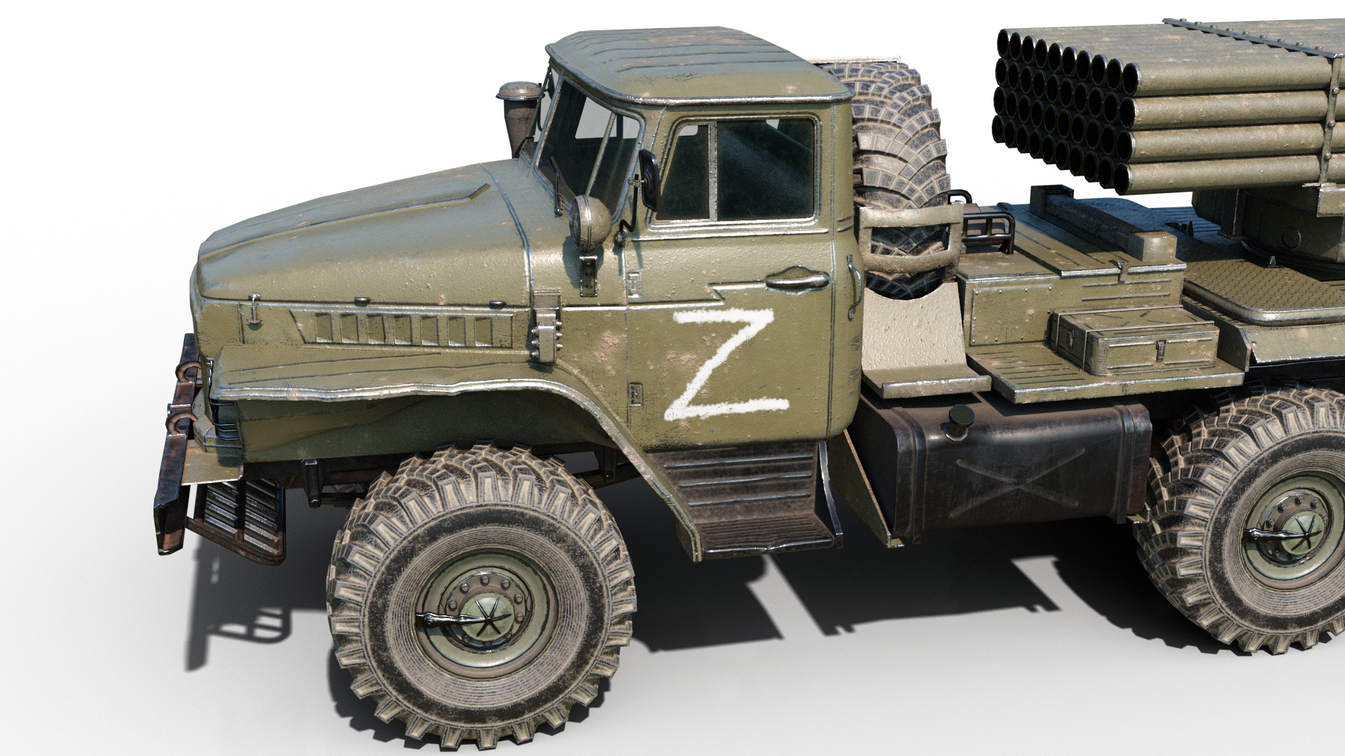 3D model PBR 2 coatings BM-21 Grad MRLS M1976 Ural VR / AR / low-poly ...