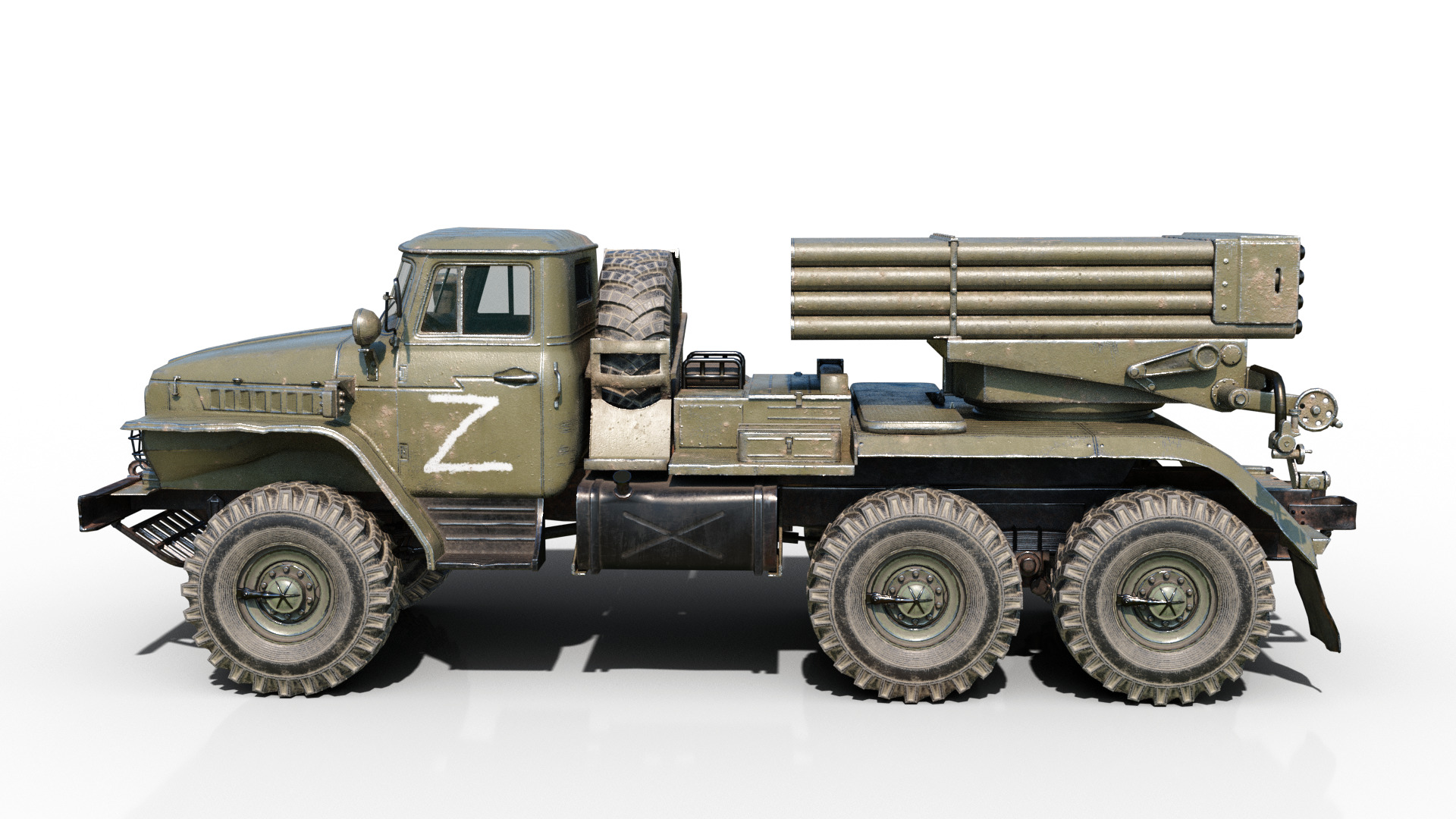 3D model PBR 2 coatings BM-21 Grad MRLS M1976 Ural VR / AR / low-poly ...