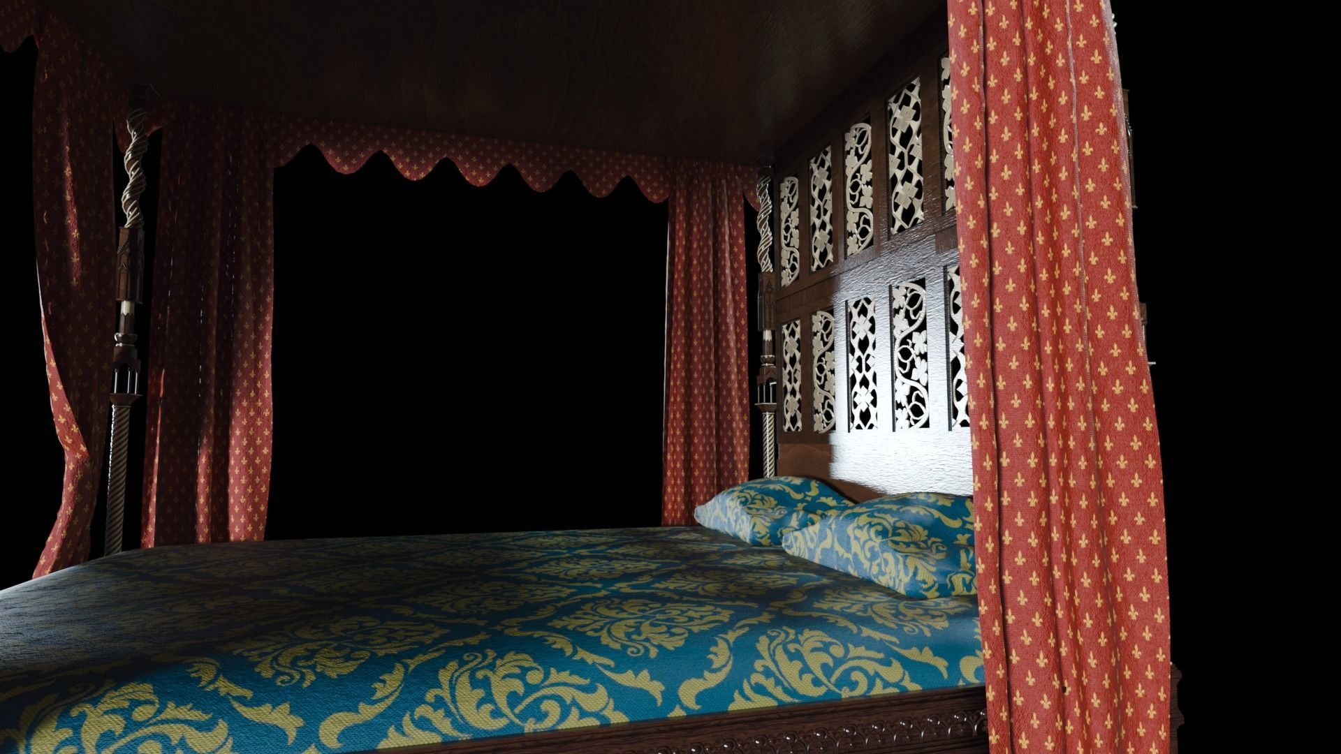 Royal Medieval Canopy Bed 3D model | CGTrader
