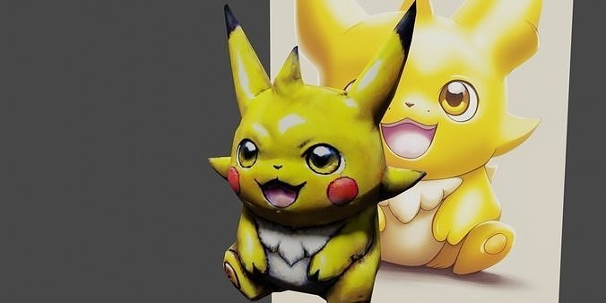3D model pokemon pikachu sitting on the ground with a smil VR / AR ...