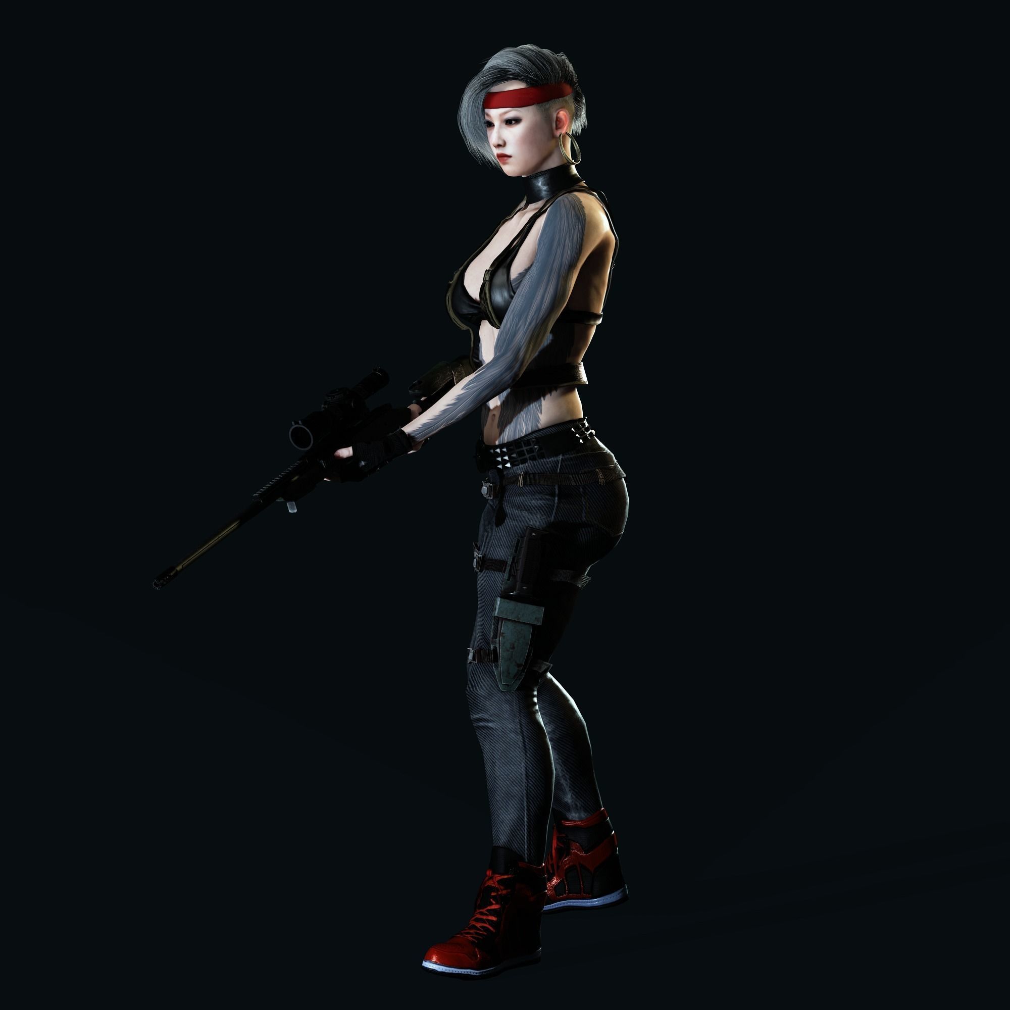 3D model Asian Female Sniper Character VR / AR / low-poly | CGTrader