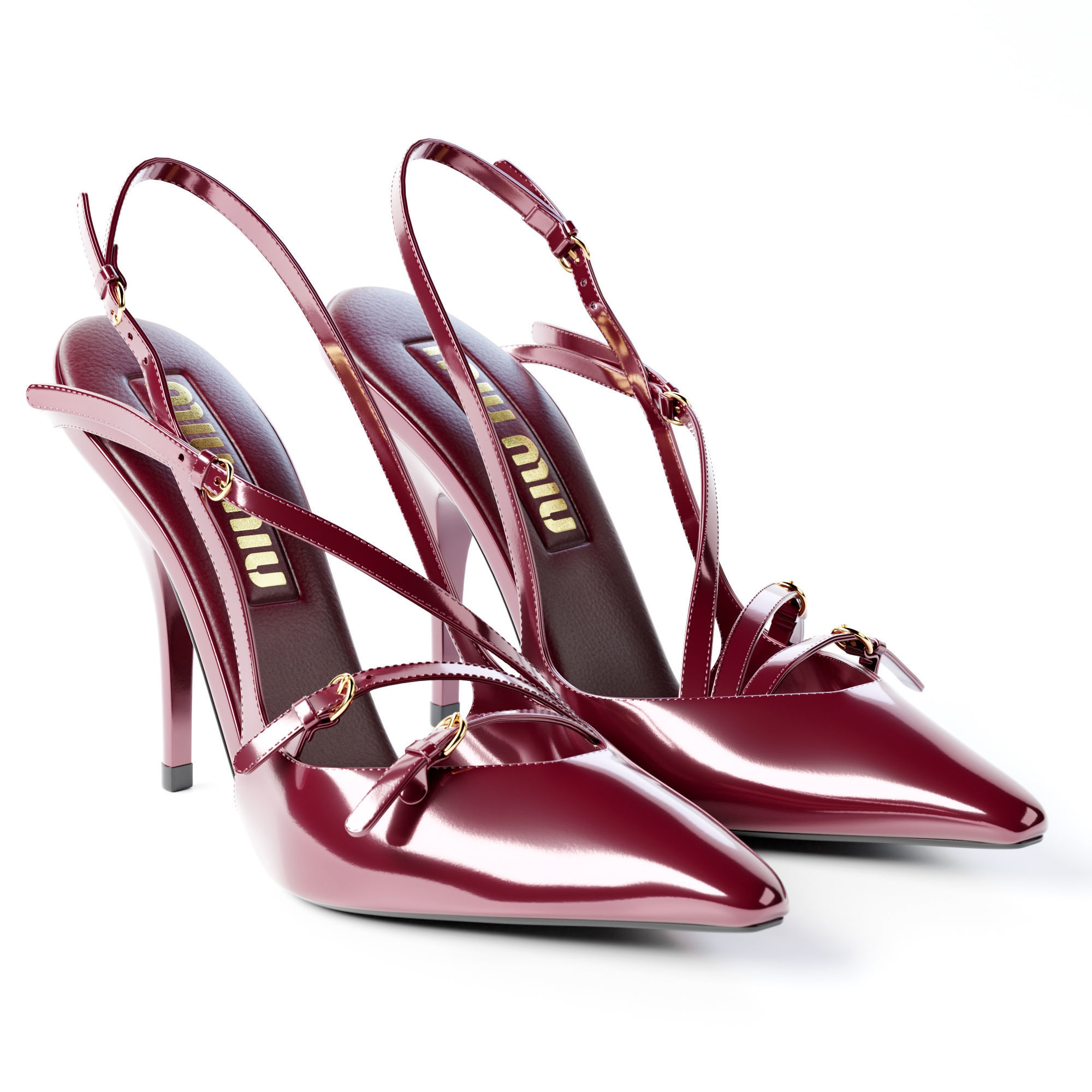 Miu Miu Patent Leather Slingbacks with Buckles 3D model | CGTrader