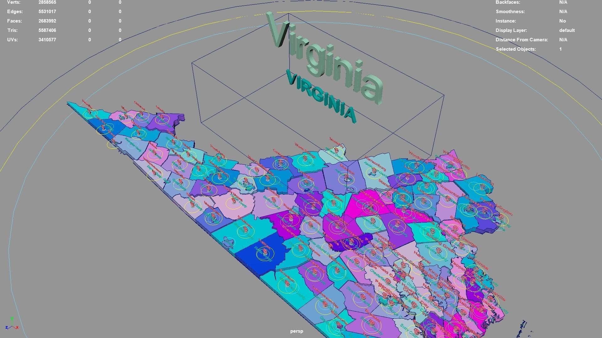 Virginia United States USA map region geography political 3D model ...