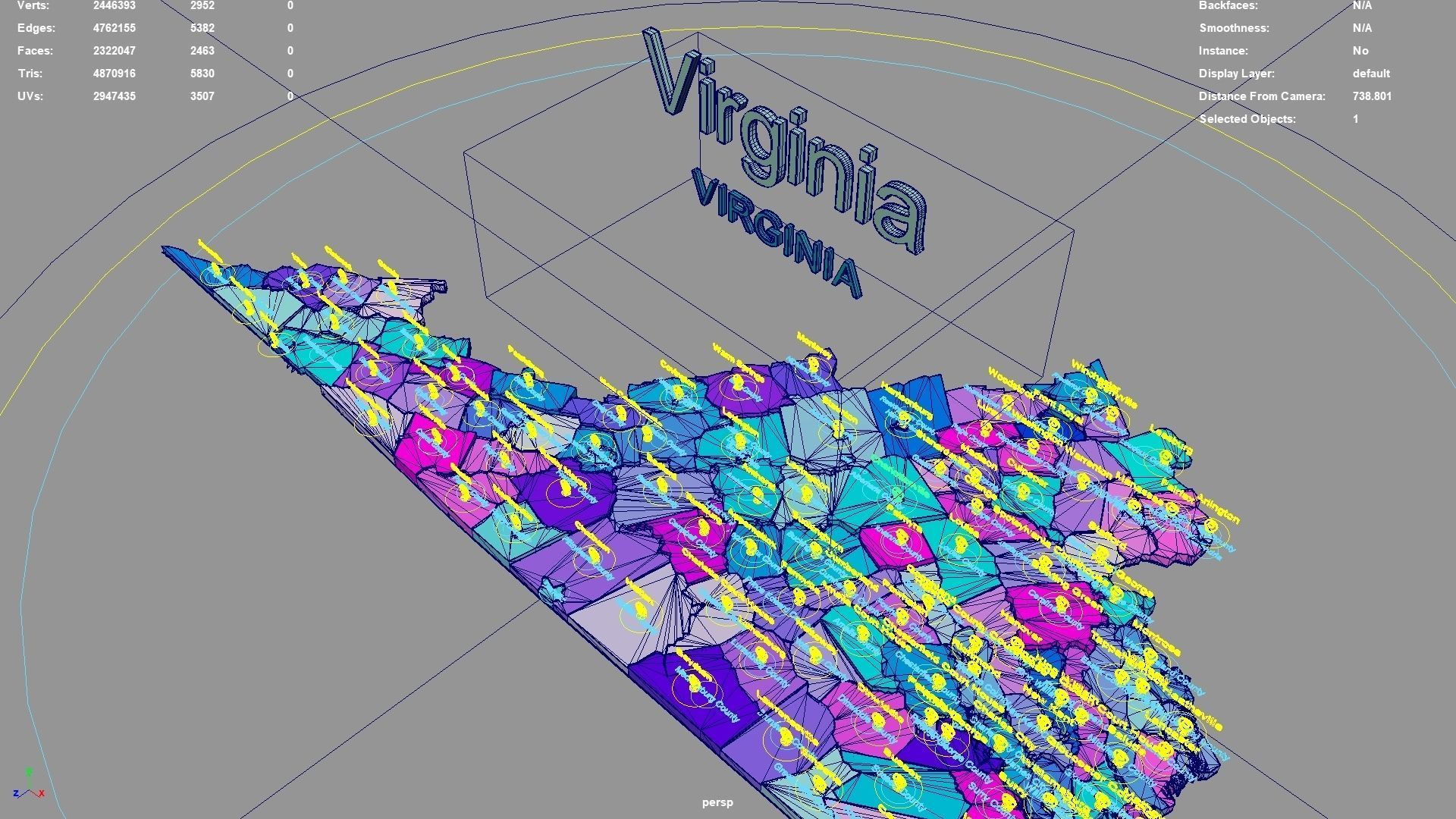 Virginia United States USA map region geography political 3D model ...