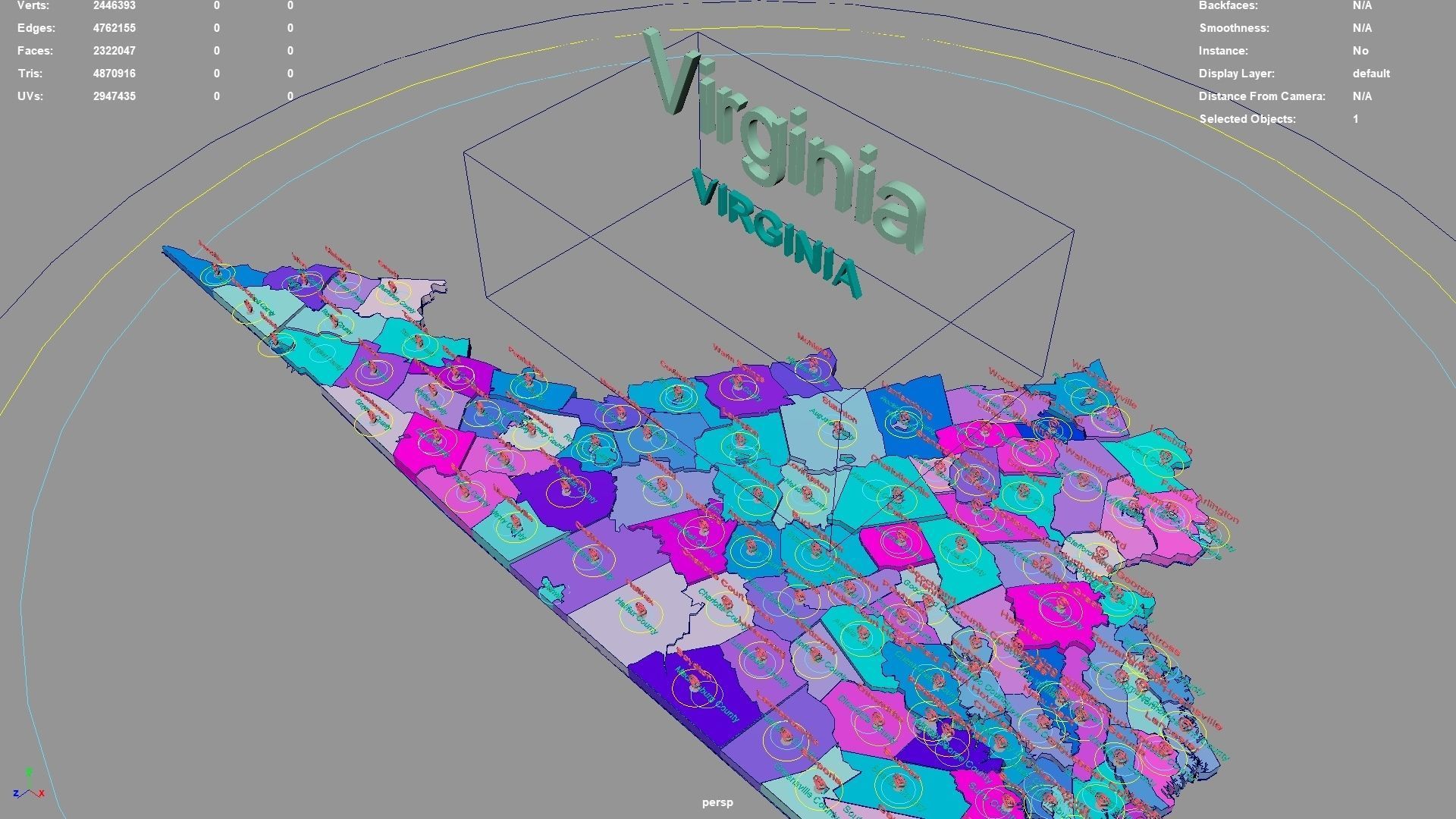 Virginia United States USA map region geography political 3D model ...