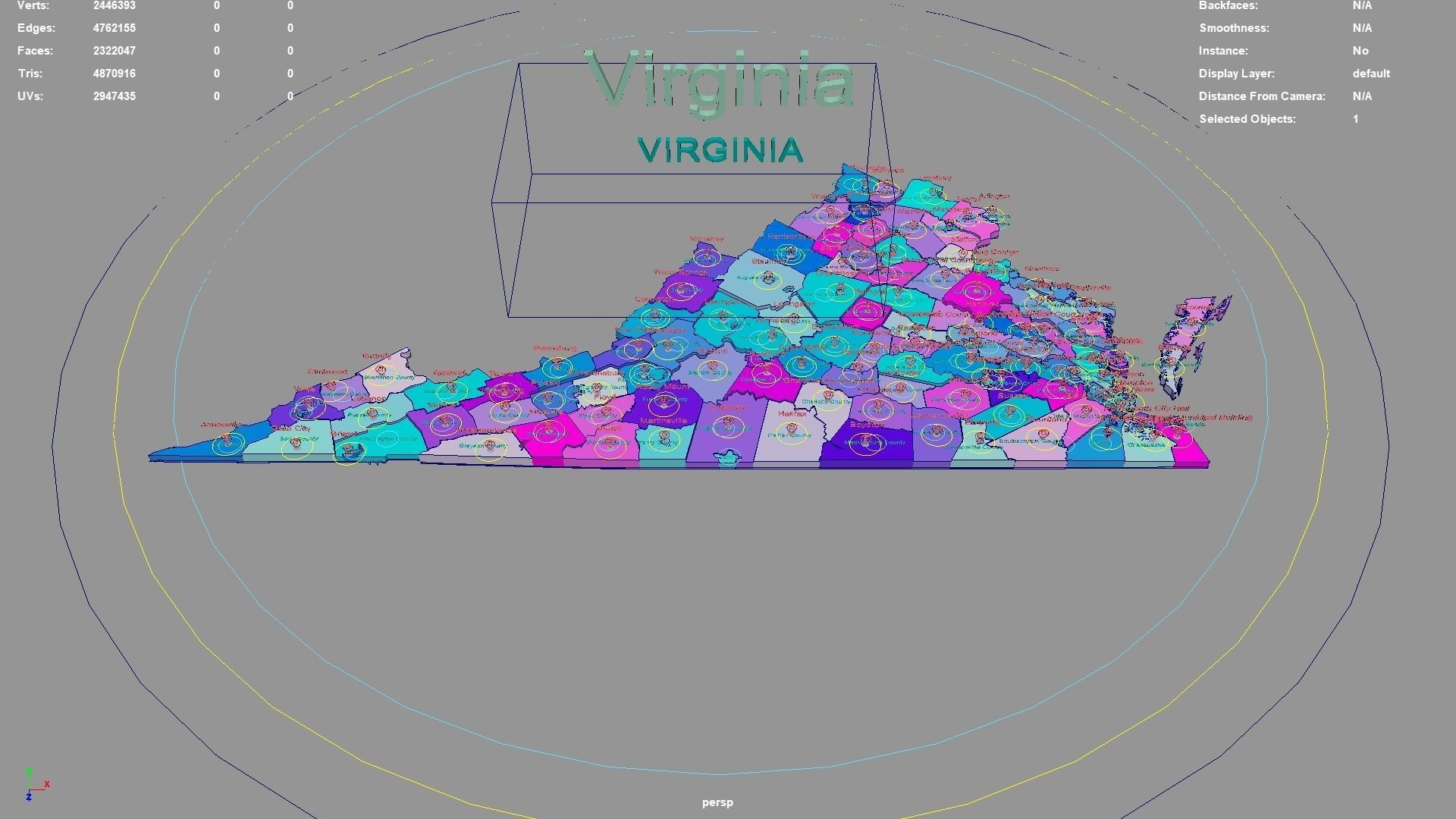 Virginia United States USA map region geography political 3D model ...