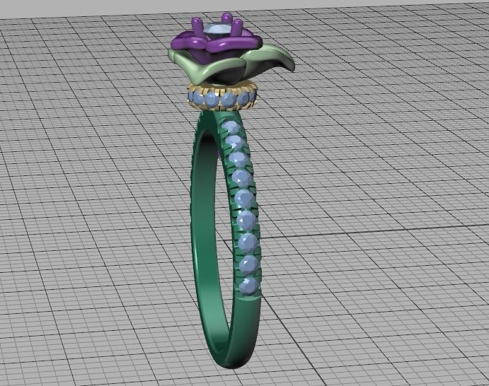 Solitaire Ring Rose Flower Engagement Ring 3mm gem 3D model 3D ...