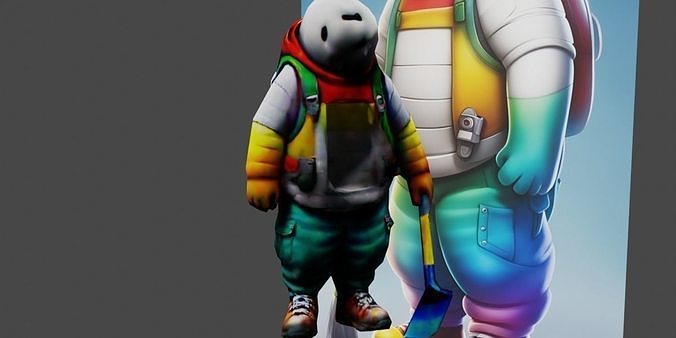 3D model a cartoon character with a broom and backpack octa VR / AR ...