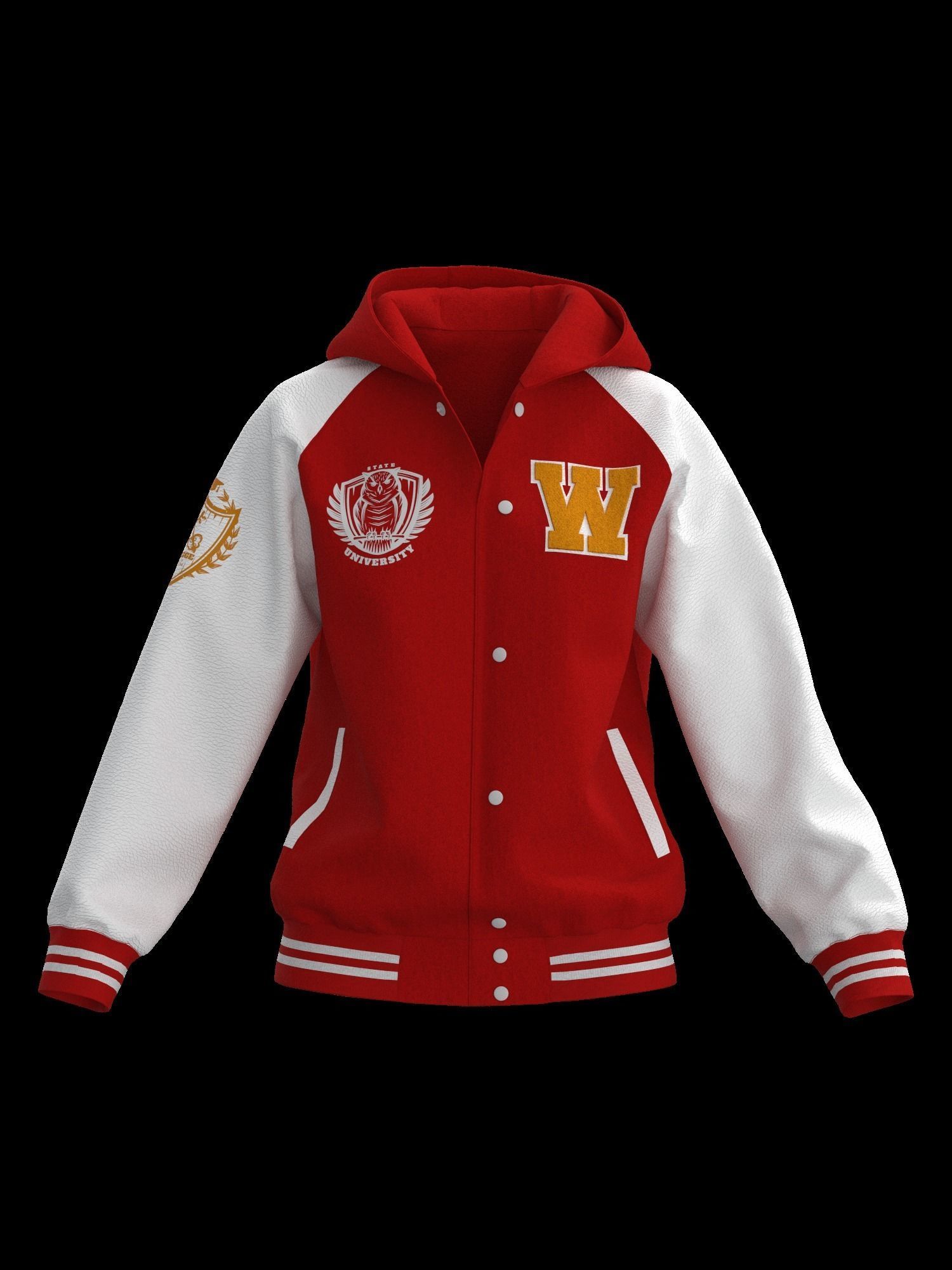 Female raglan varsity jacket 3D model animated rigged | CGTrader