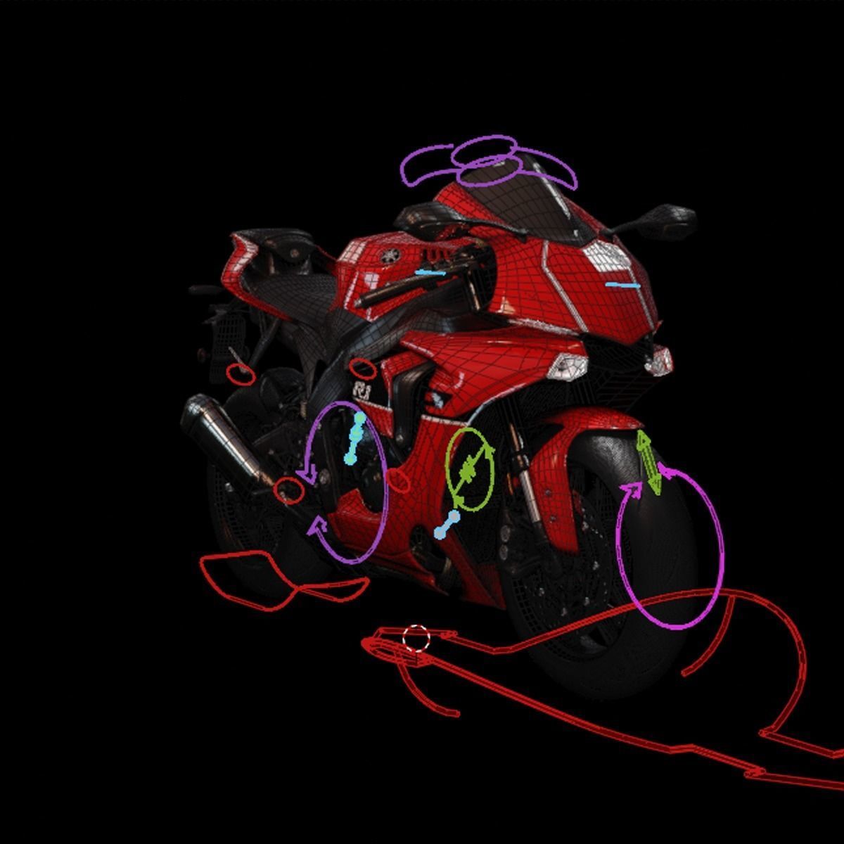 3D model Yamaha R1 2015 Red and black VR / AR / low-poly | CGTrader