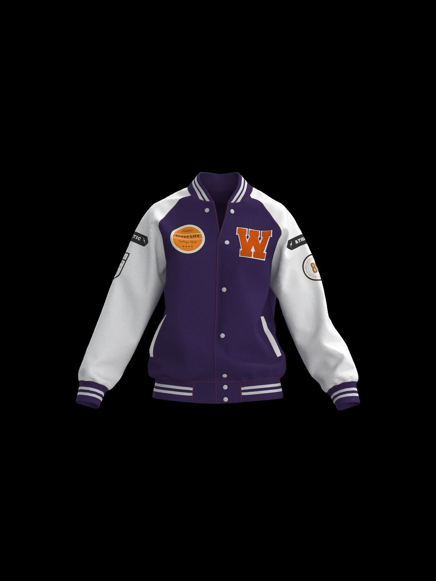 Female raglan varsity jacket 3D model animated rigged | CGTrader