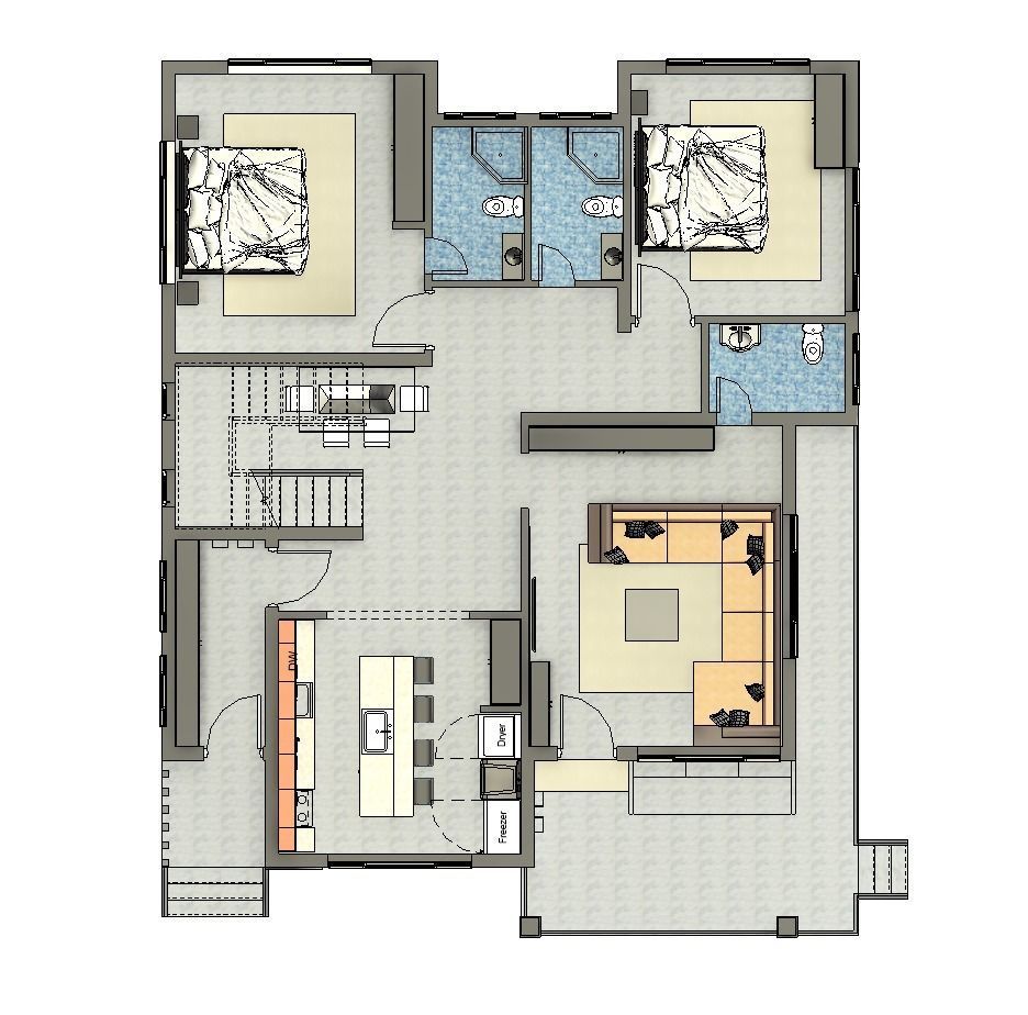 3D model 4 Bedroom Revit House plan VR / AR / low-poly | CGTrader