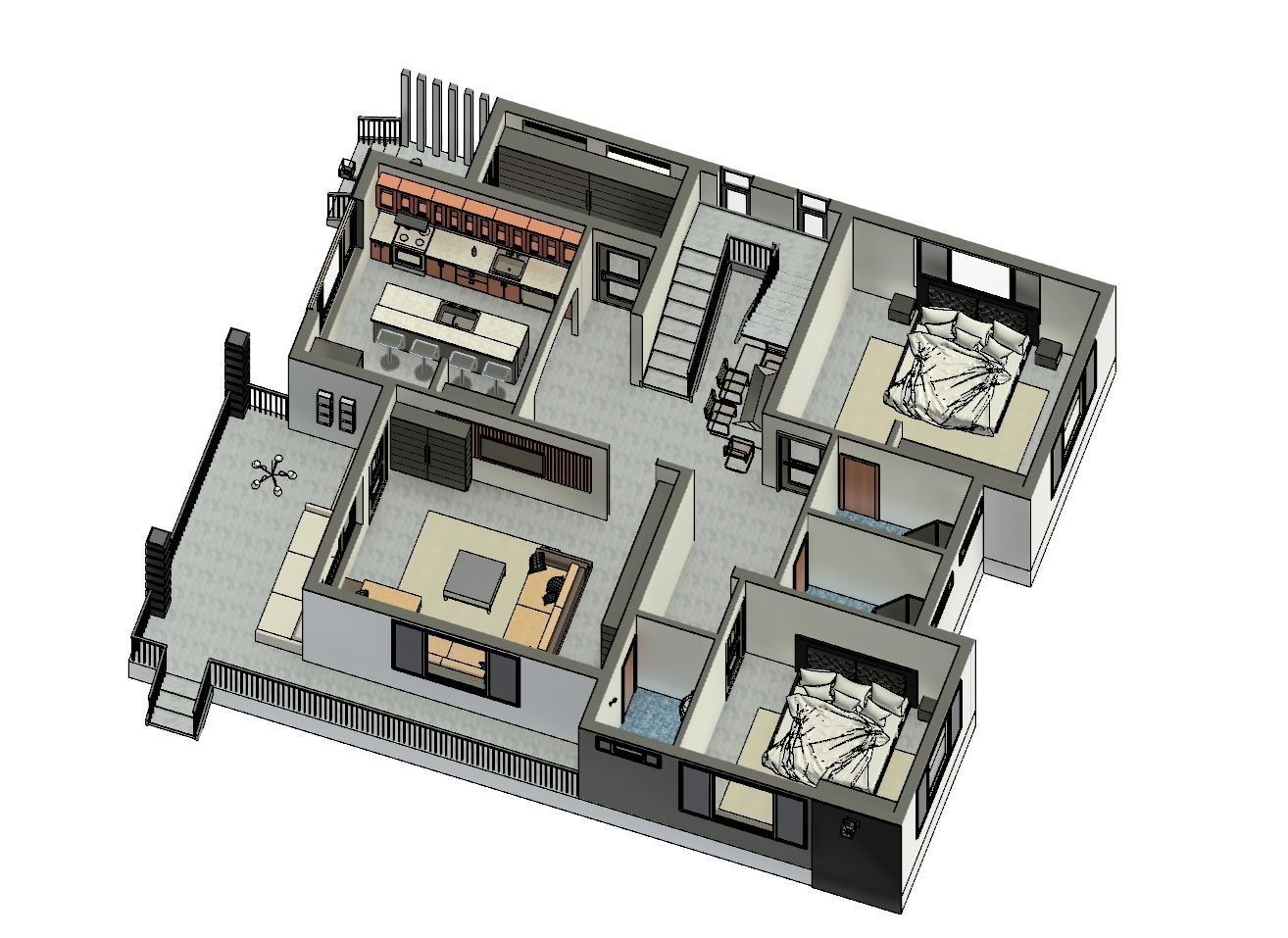 3D model 4 Bedroom Revit House plan VR / AR / low-poly | CGTrader