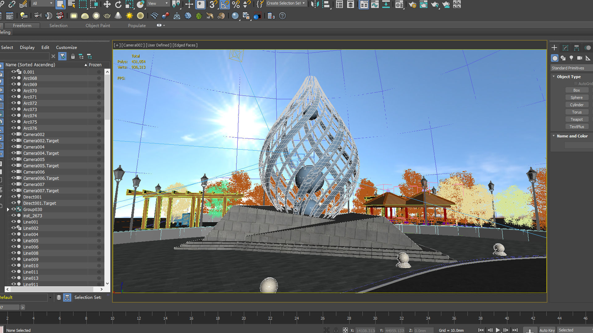 Realistic plaza sculptural building animated scene 3D model | CGTrader