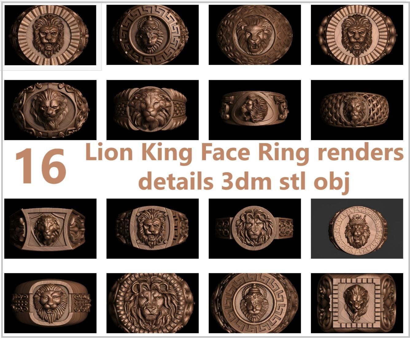15 Lion King Face Ring renders details 3dm stl obj 3D Model Collection 3D printable | CGTrader