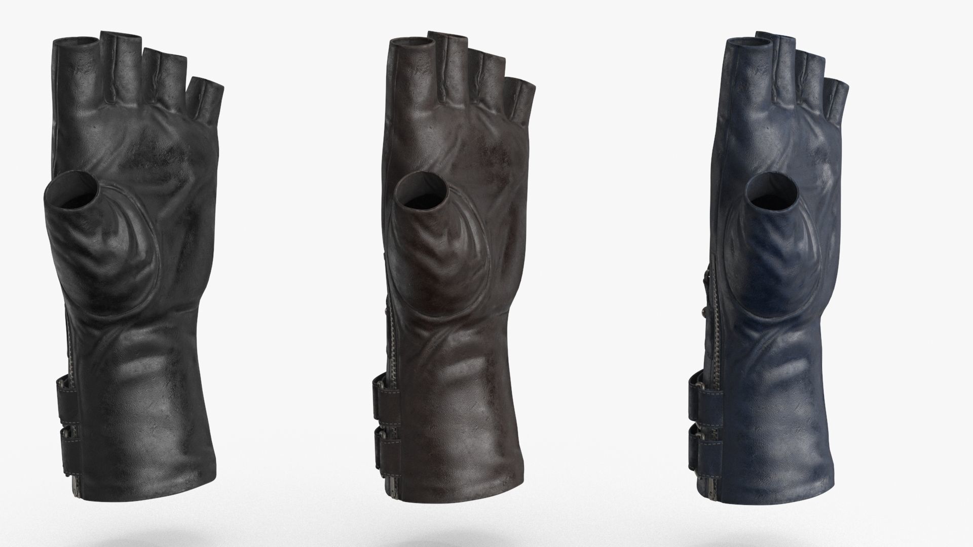 3D model Punk Rave Steampunk Fingerless Gloves 3 colors VR / AR / low ...