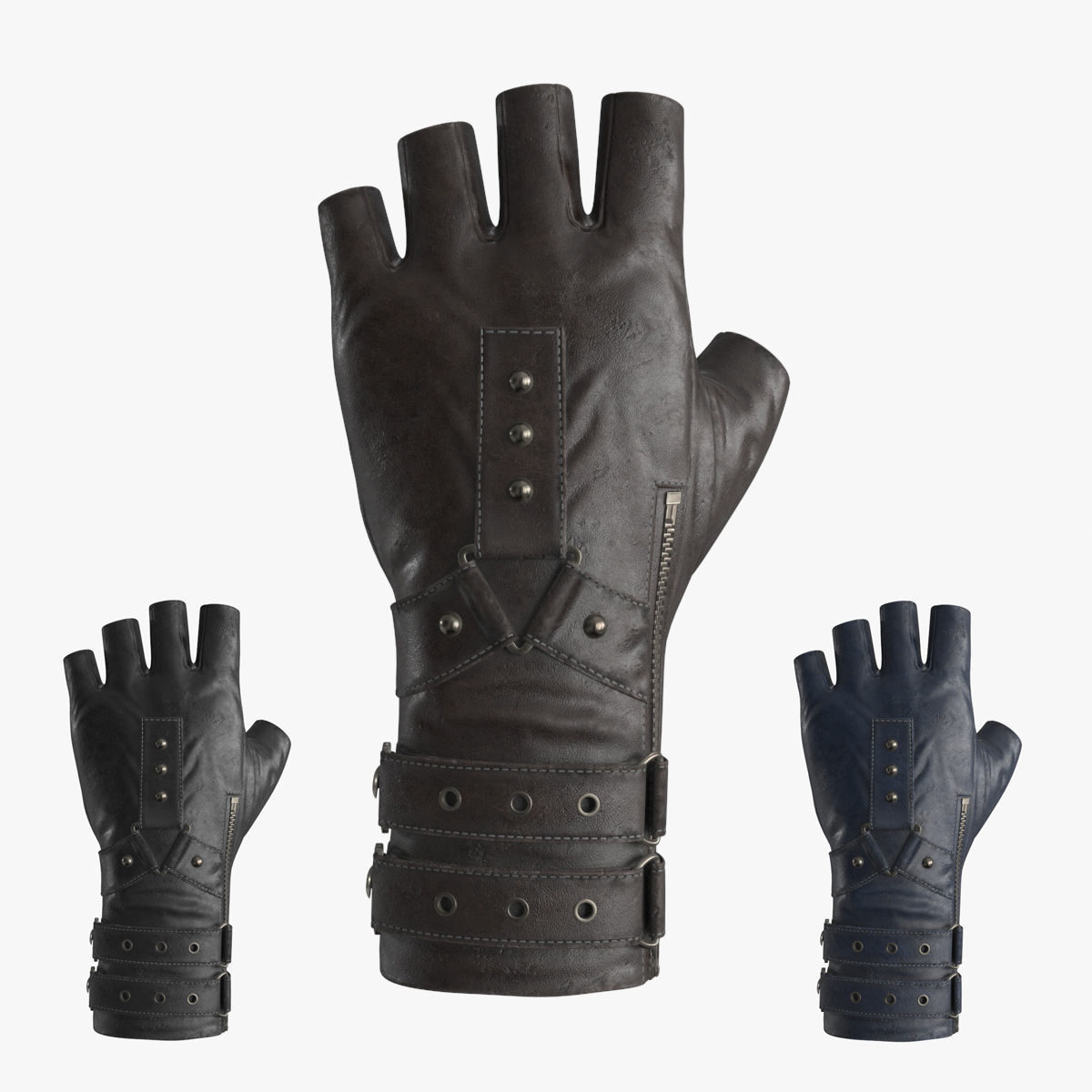 3D model Punk Rave Steampunk Fingerless Gloves 3 colors VR / AR / low ...
