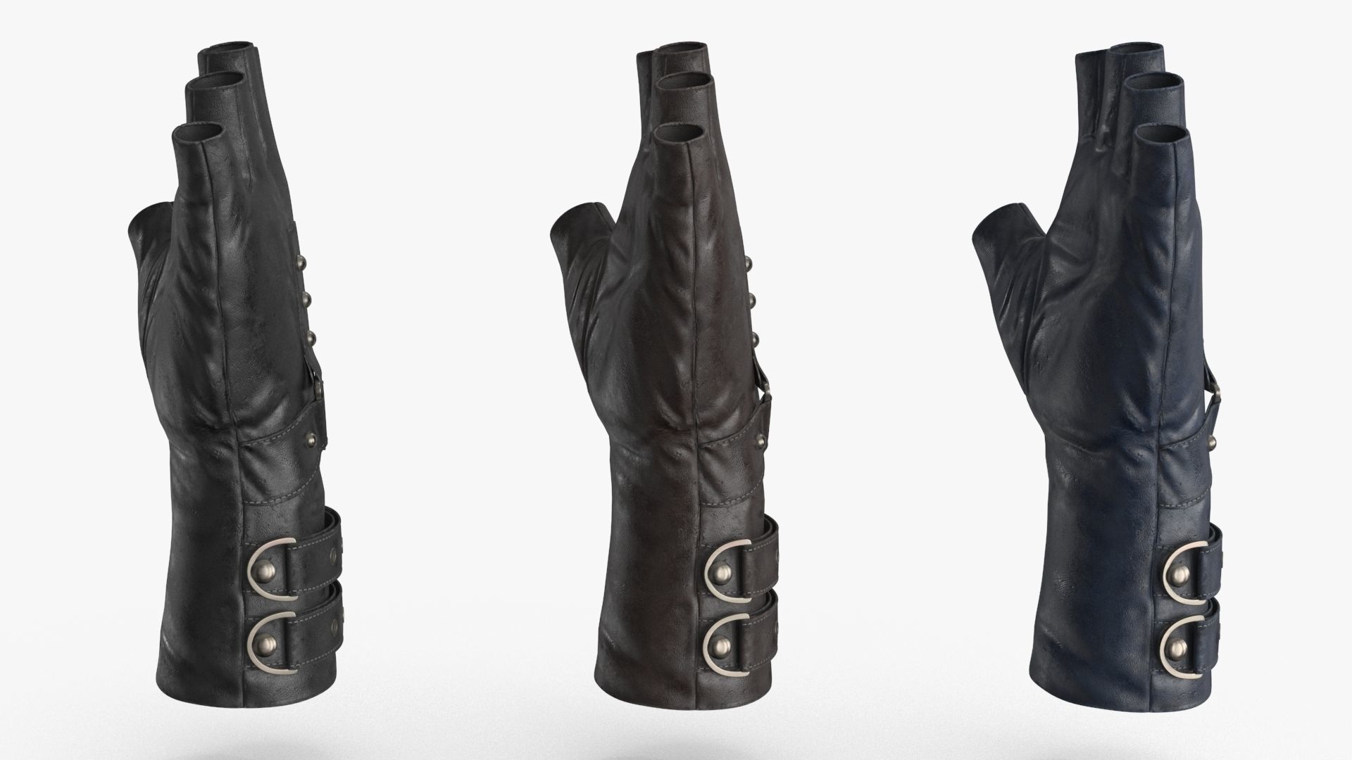 3D model Punk Rave Steampunk Fingerless Gloves 3 colors VR / AR / low ...