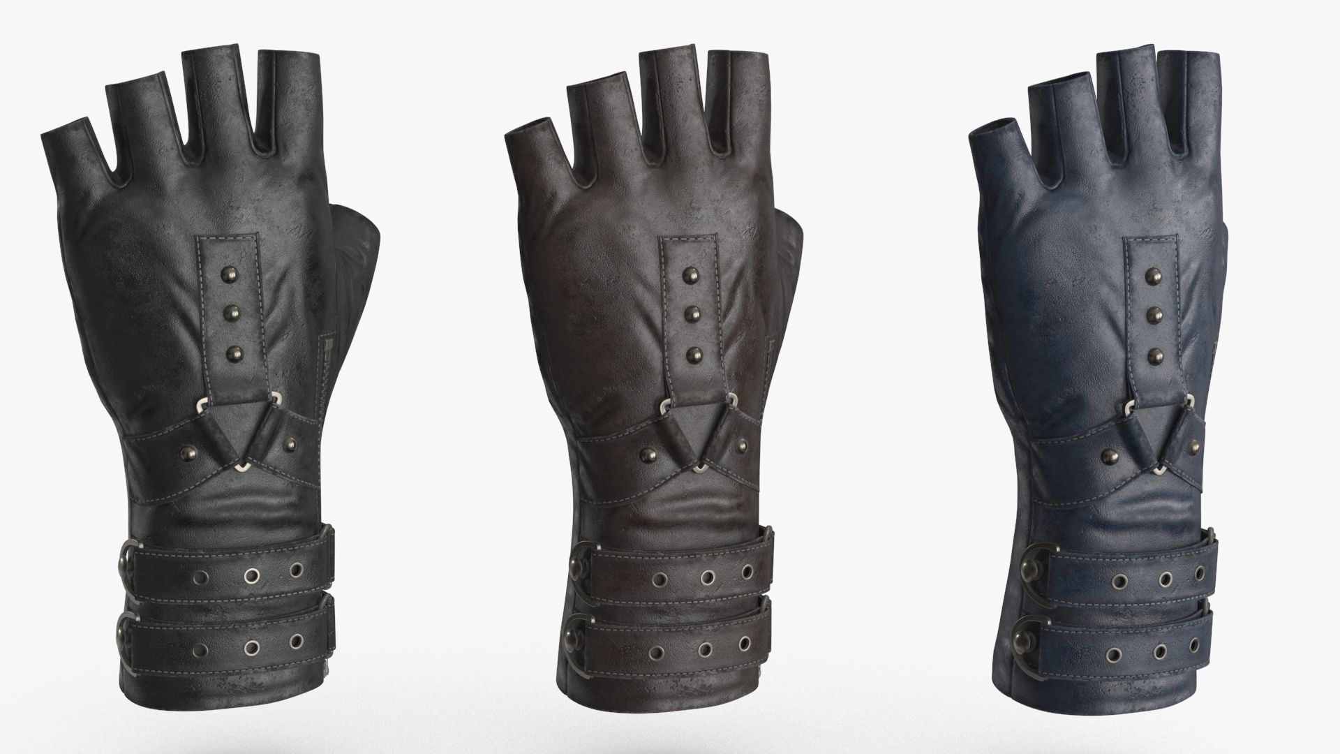 3D model Punk Rave Steampunk Fingerless Gloves 3 colors VR / AR / low ...