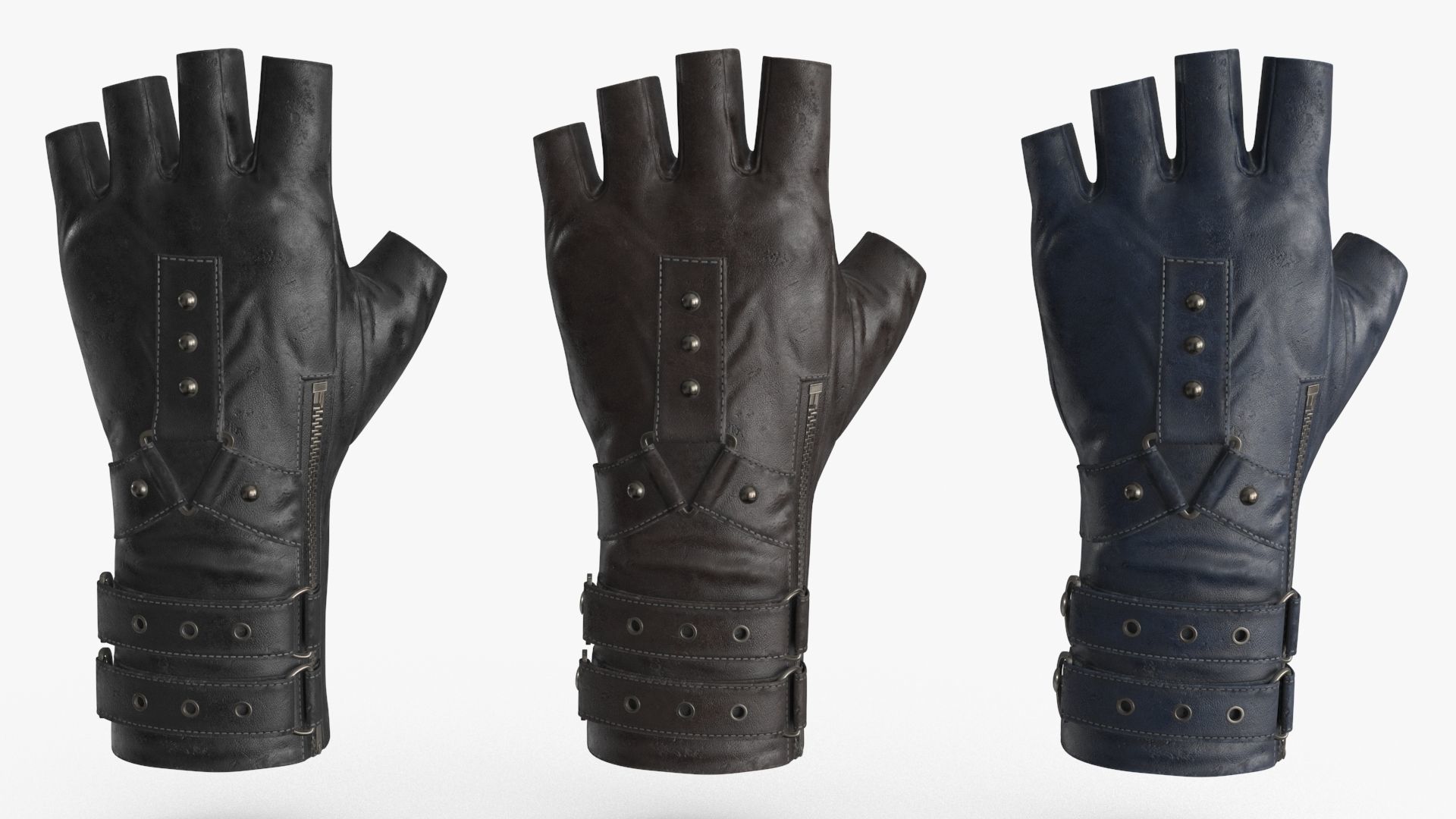 3D model Punk Rave Steampunk Fingerless Gloves 3 colors VR / AR / low ...