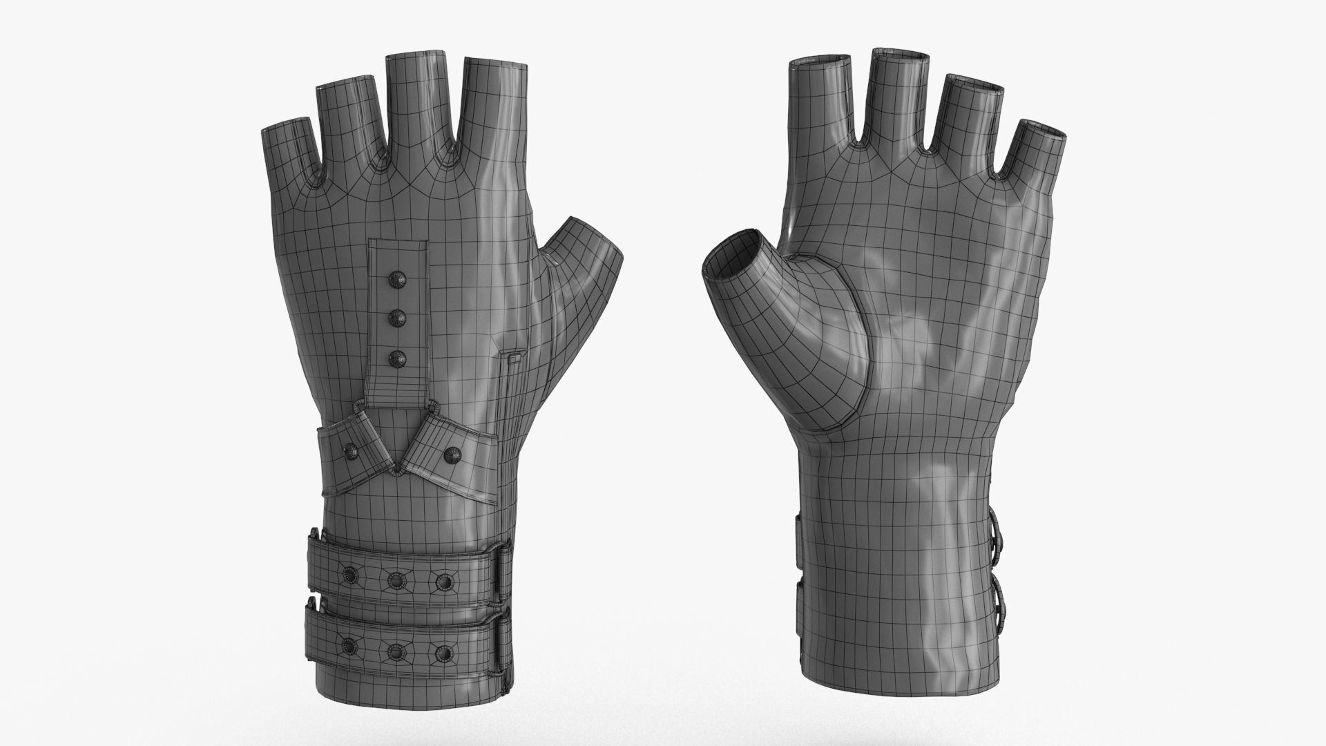 3D model Punk Rave Steampunk Fingerless Gloves 3 colors VR / AR / low ...