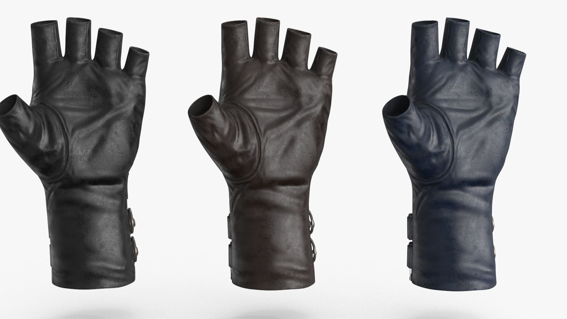 3D model Punk Rave Steampunk Fingerless Gloves 3 colors VR / AR / low ...