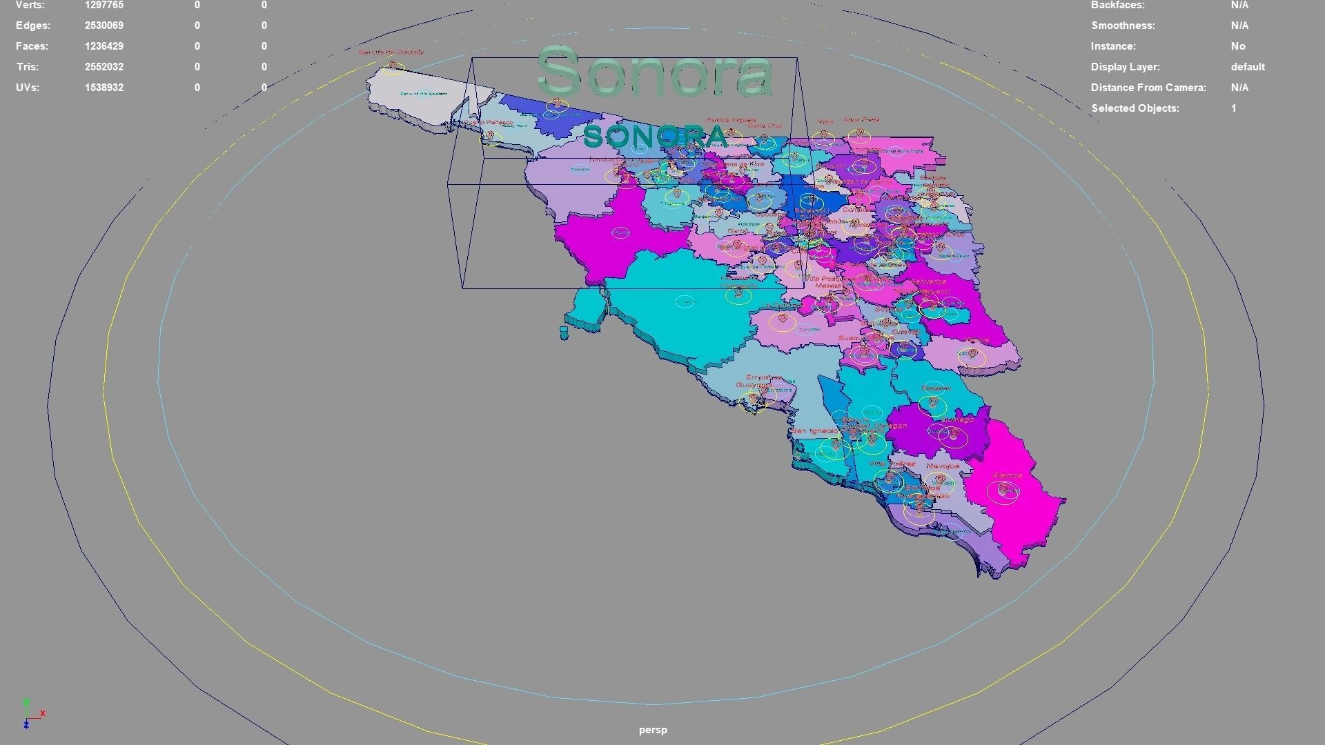 Sonora Mexico map region geography political geographic 3D model rigged ...
