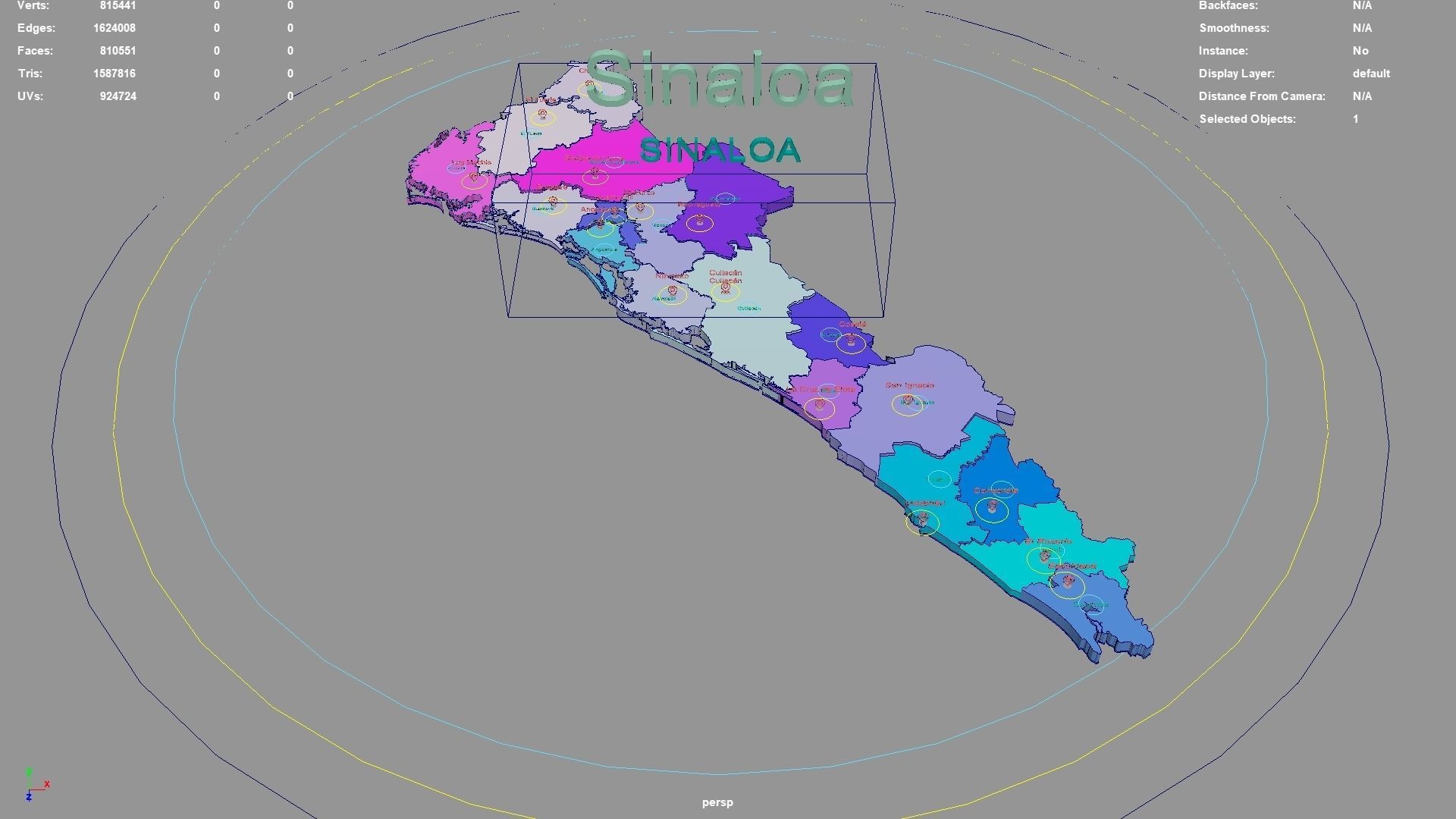 Sinaloa Mexico map region geography political geographic 3D model ...