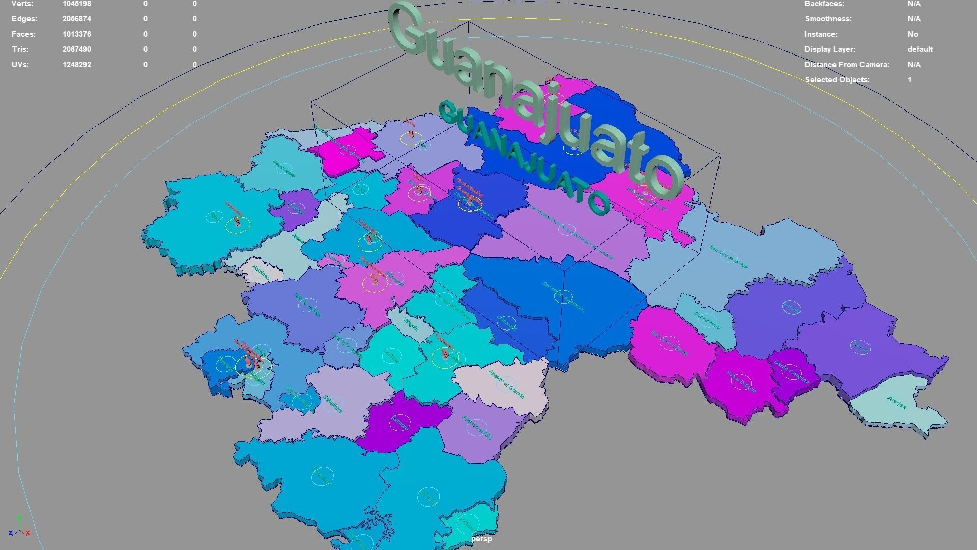 Guanajuato Mexico map region geography political geographic 3D model ...