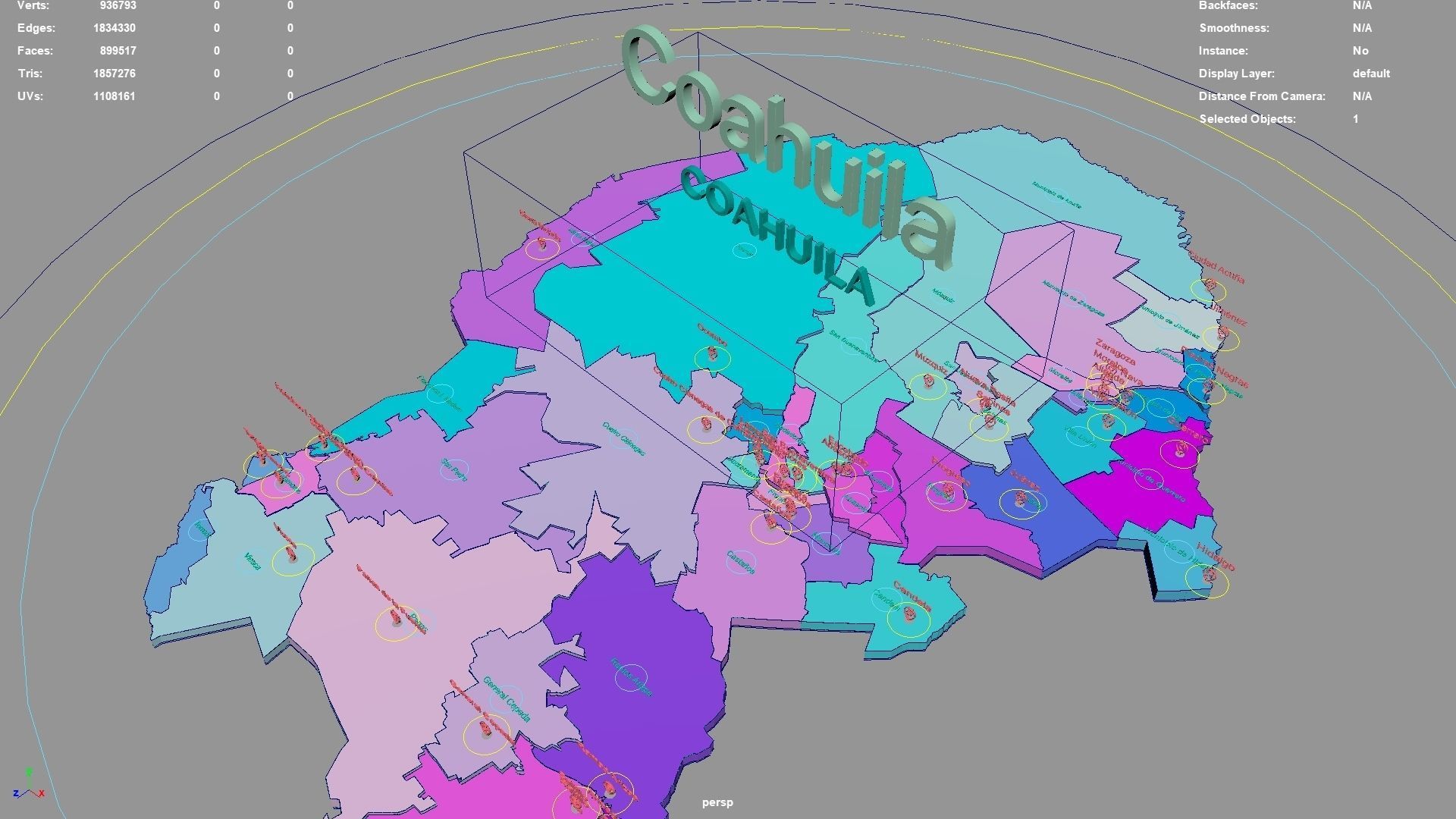Coahuila Mexico map region geography political geographic 3D model ...