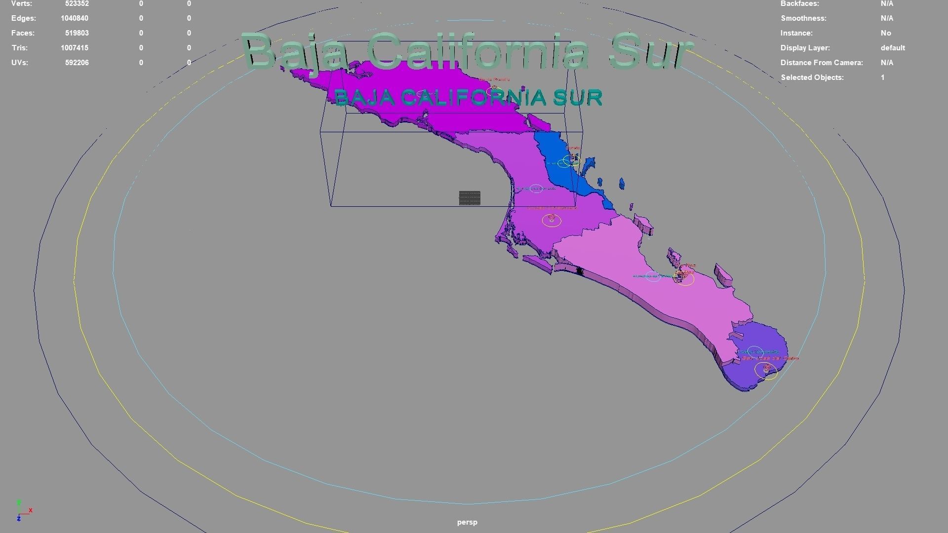Baja California Sur Mexico map region geography political 3D model ...