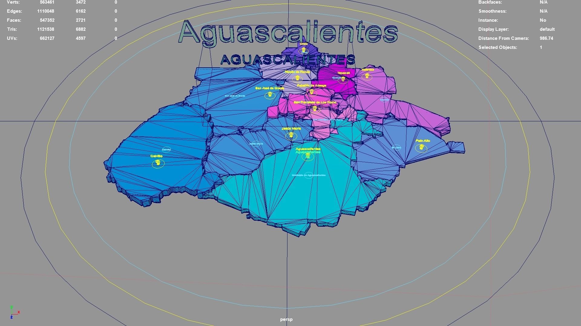 Aguascalientes Mexico map region geography political geographic 3D ...