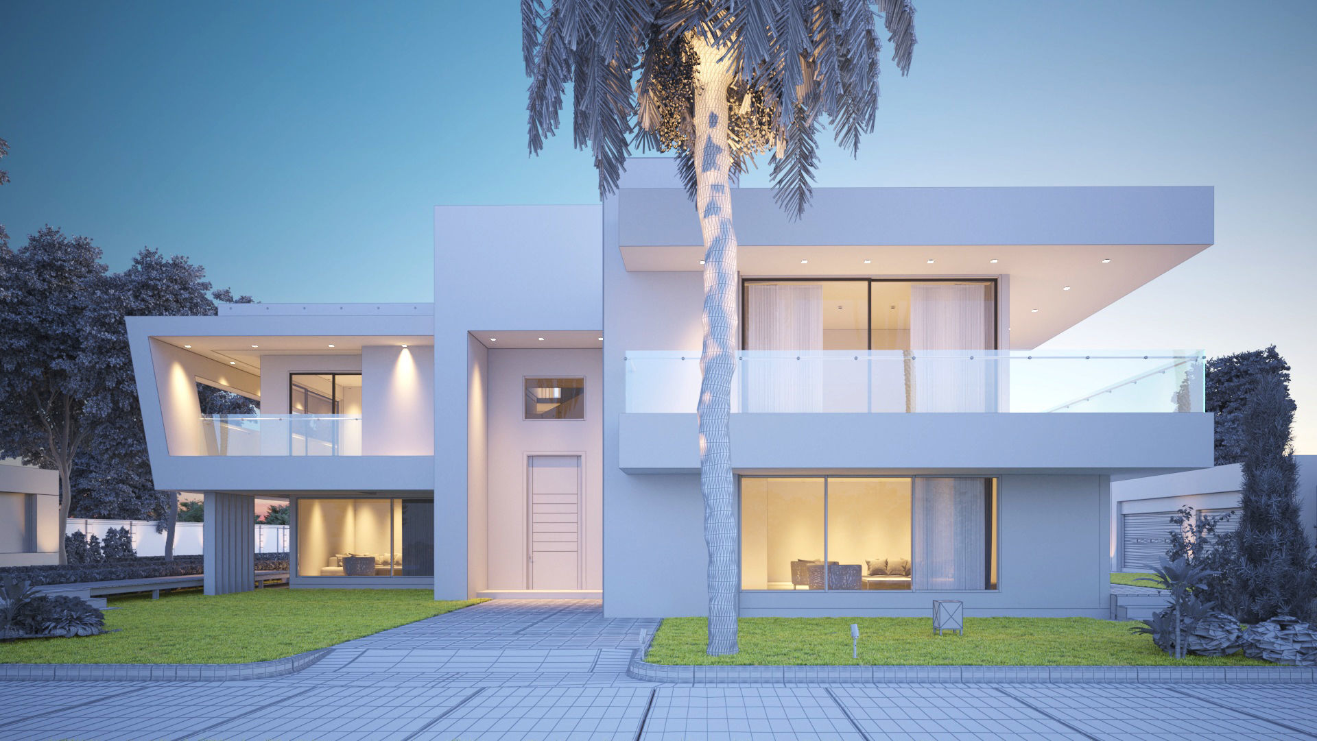 Modern House 3D Scene Environment with Forest Surrounded 3D model ...