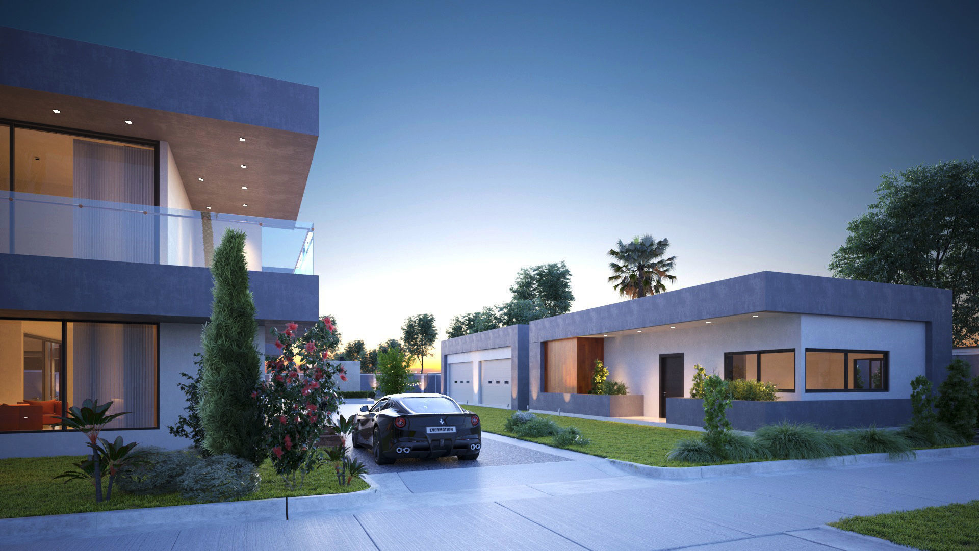 Modern House 3D Scene Environment with Forest Surrounded 3D model ...