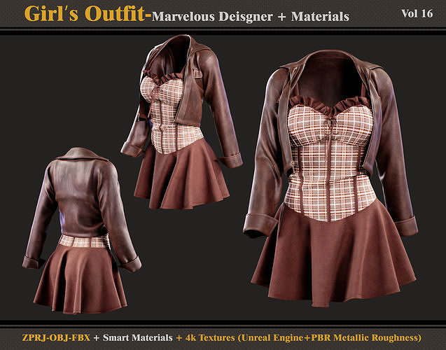 Girl Outfit- MD-Clo3d - Smart Material-Textures -OBJ - FBX 3D model ...