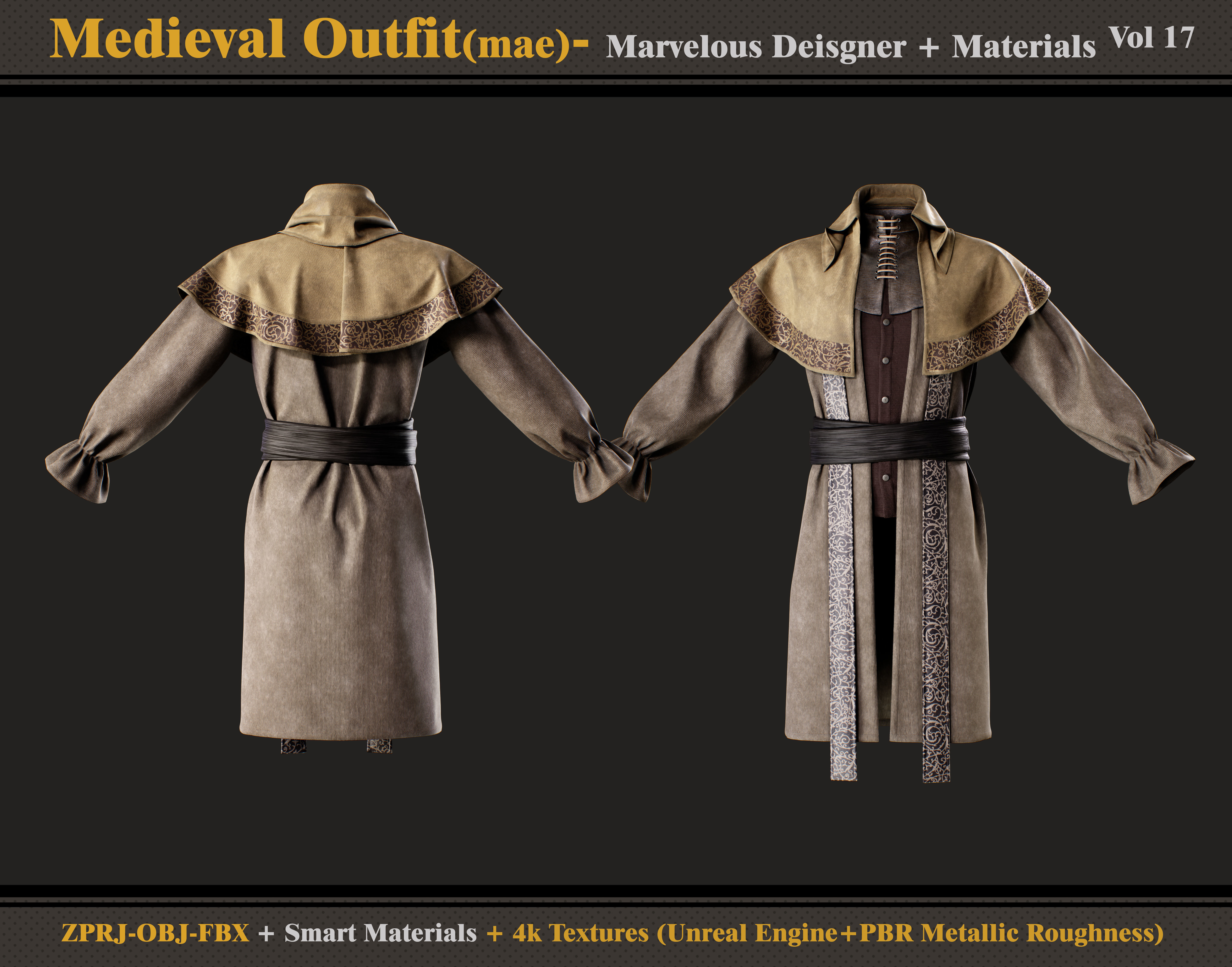 Medieval Outfit-MD-Clo3d - Smart Material -Textures - OBJ - FBX 3D ...