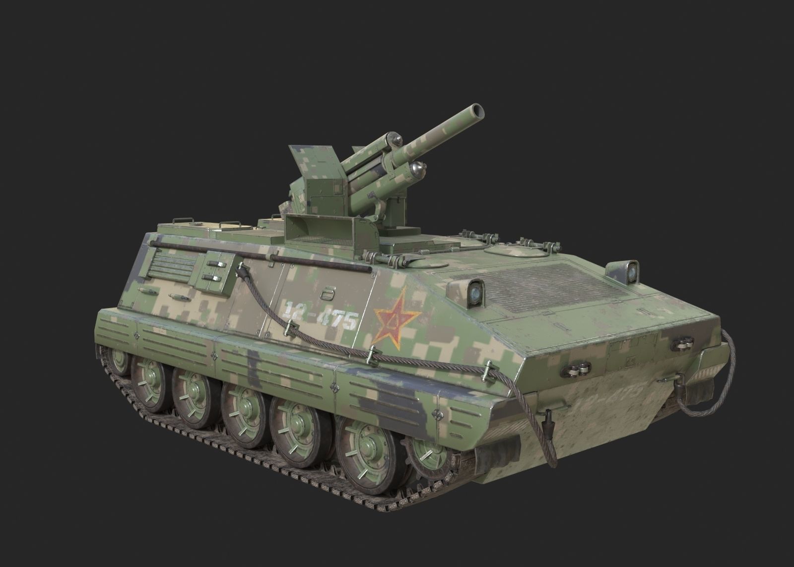 3D model 4 coatings of PLA Army PLZ70 122mm self-propelled howitzer VR ...