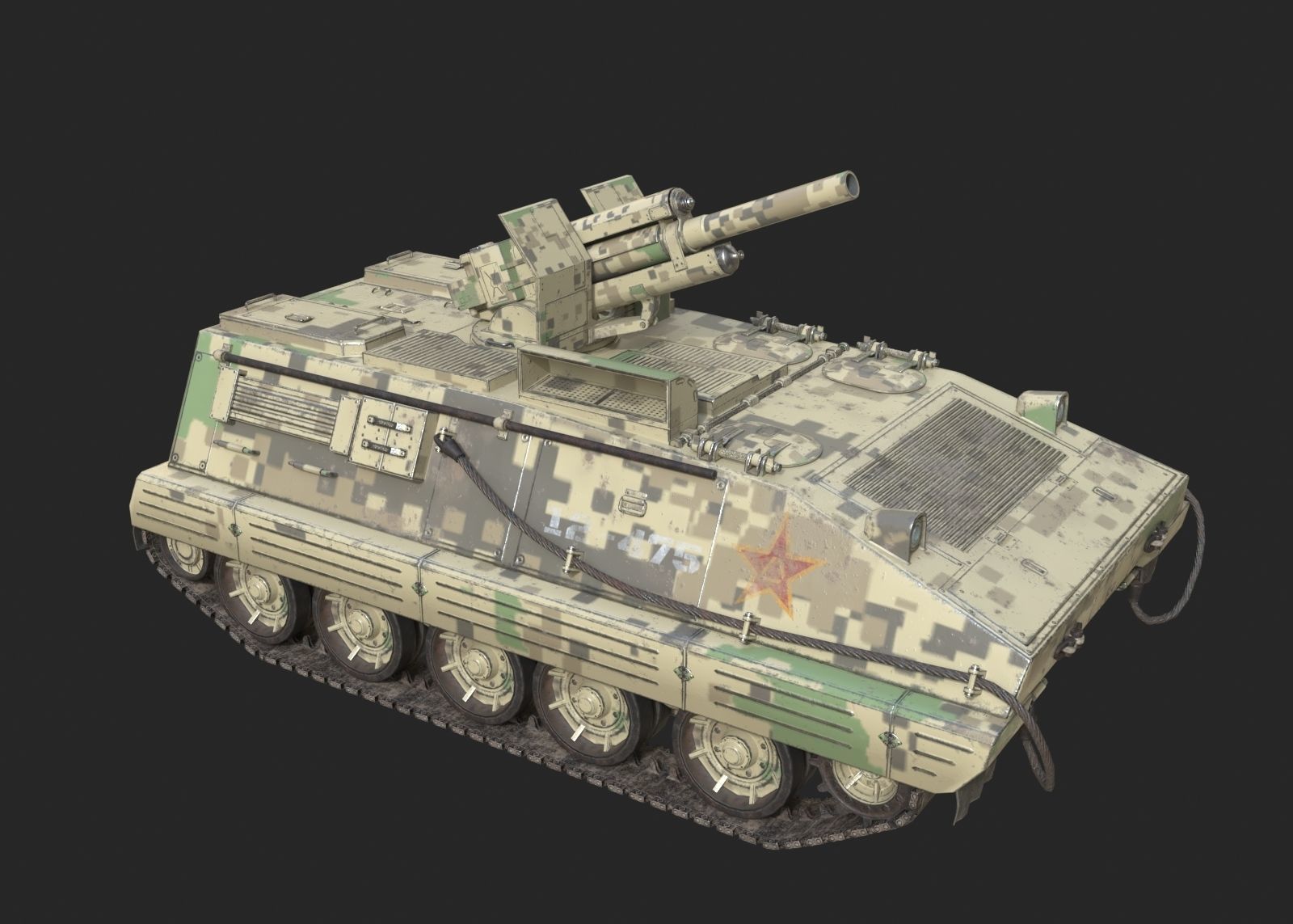 3D model 4 coatings of PLA Army PLZ70 122mm self-propelled howitzer VR ...
