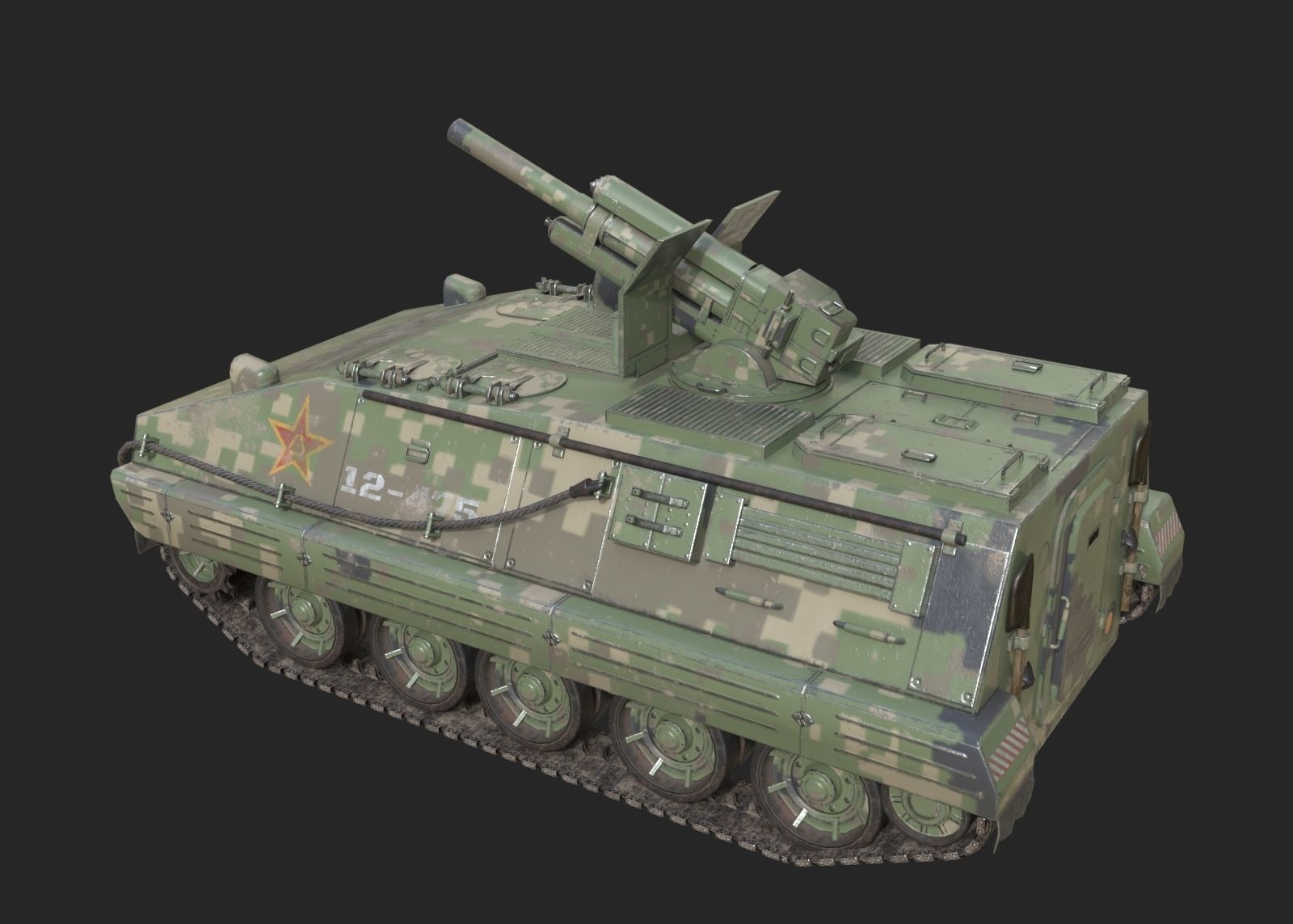3D model 4 coatings of PLA Army PLZ70 122mm self-propelled howitzer VR ...