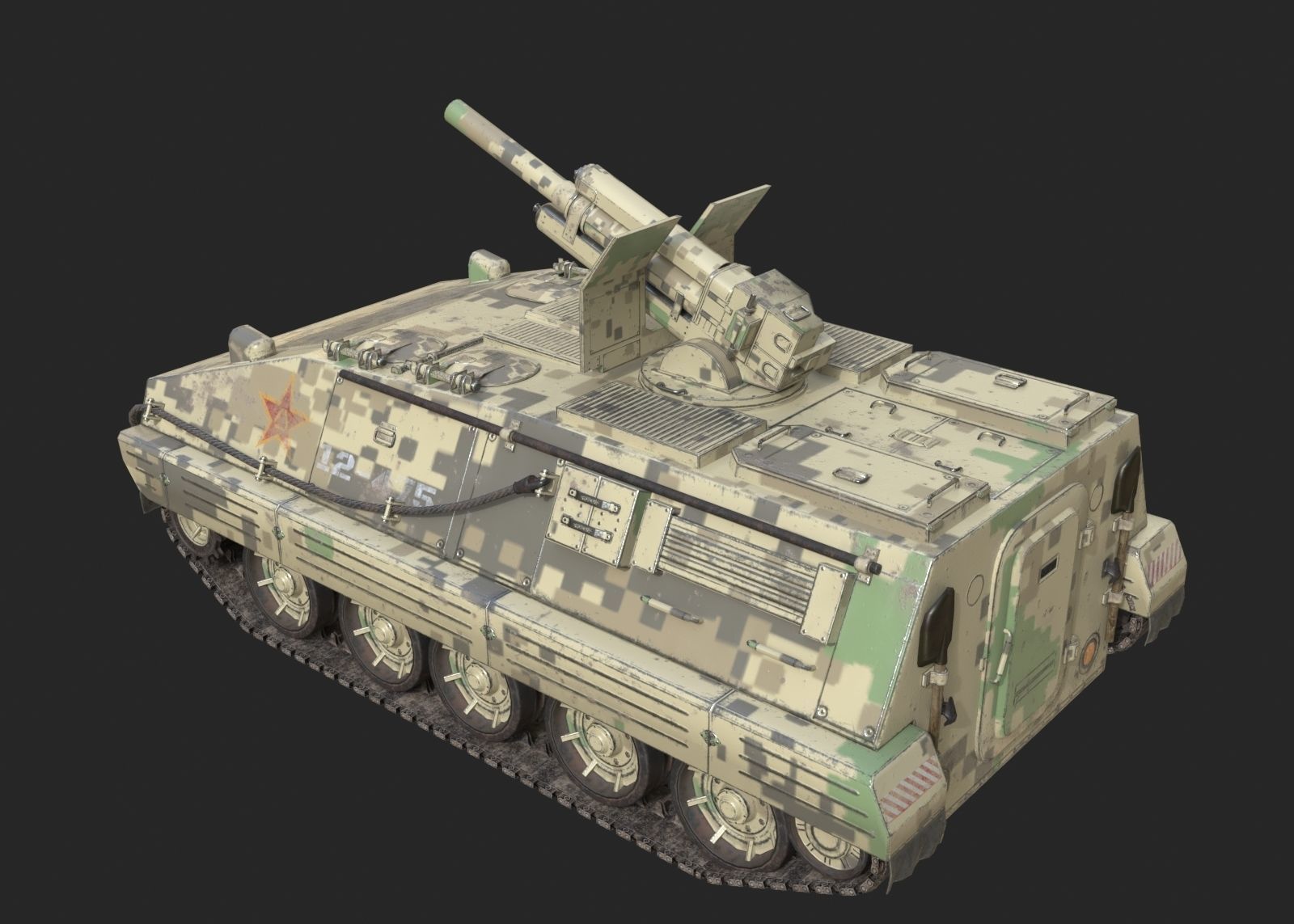 3D model 4 coatings of PLA Army PLZ70 122mm self-propelled howitzer VR ...